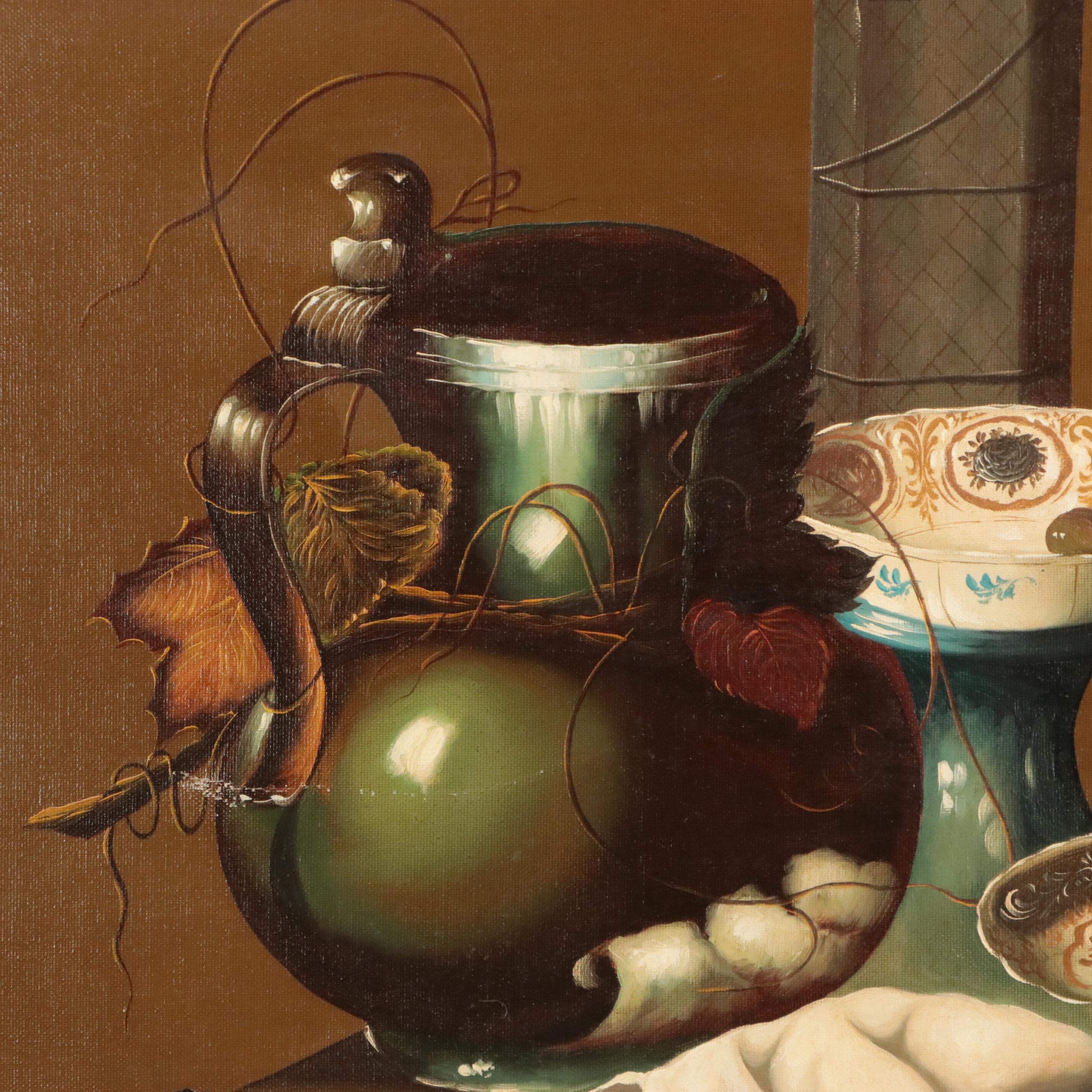 Sava Oil Painting of a Still Life with Vessels and Fruits, Late 20th ...