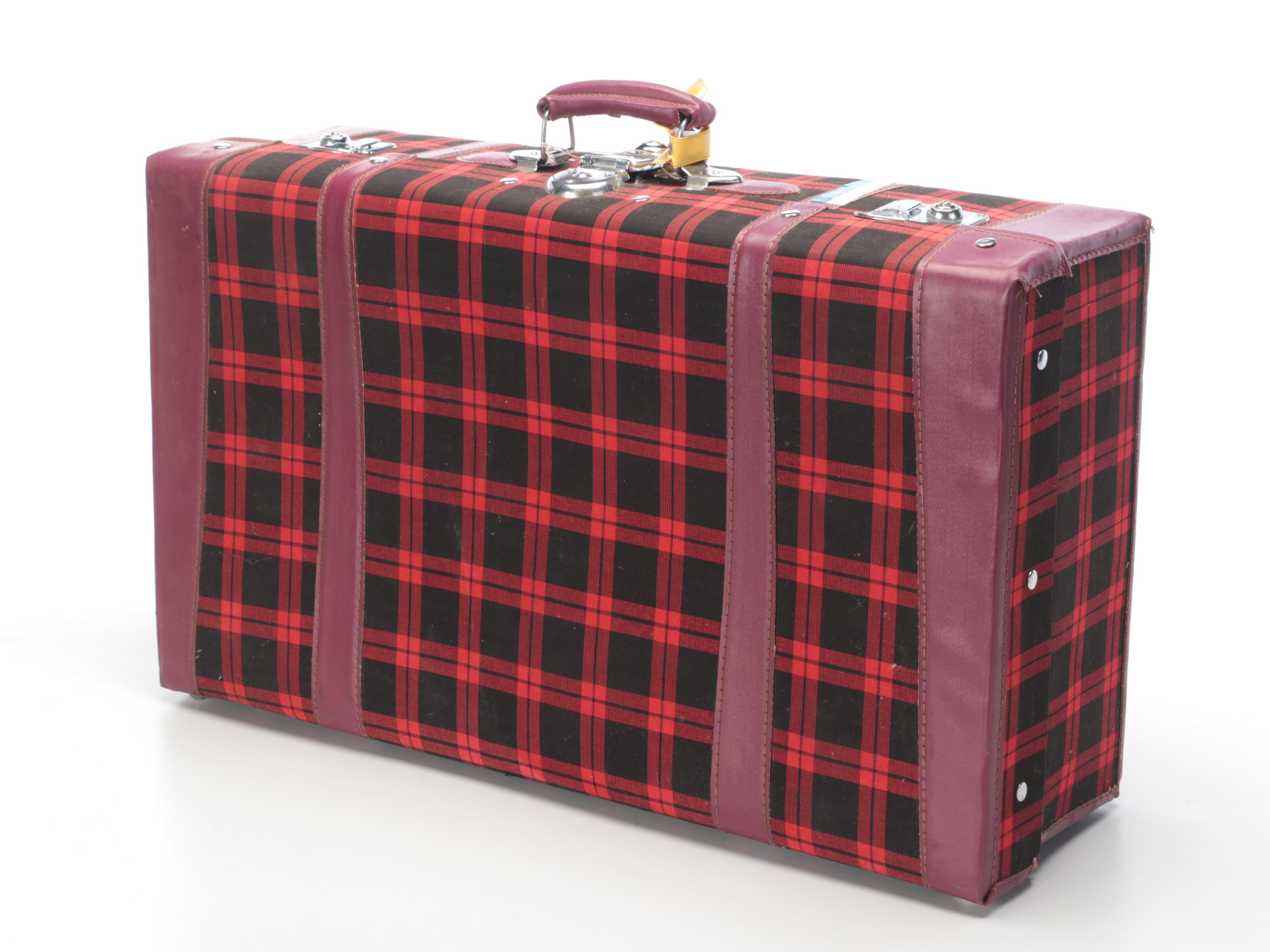 Tweed Pattern Wood Suitcase with Plaid Pattern Fabric Suitcase ...
