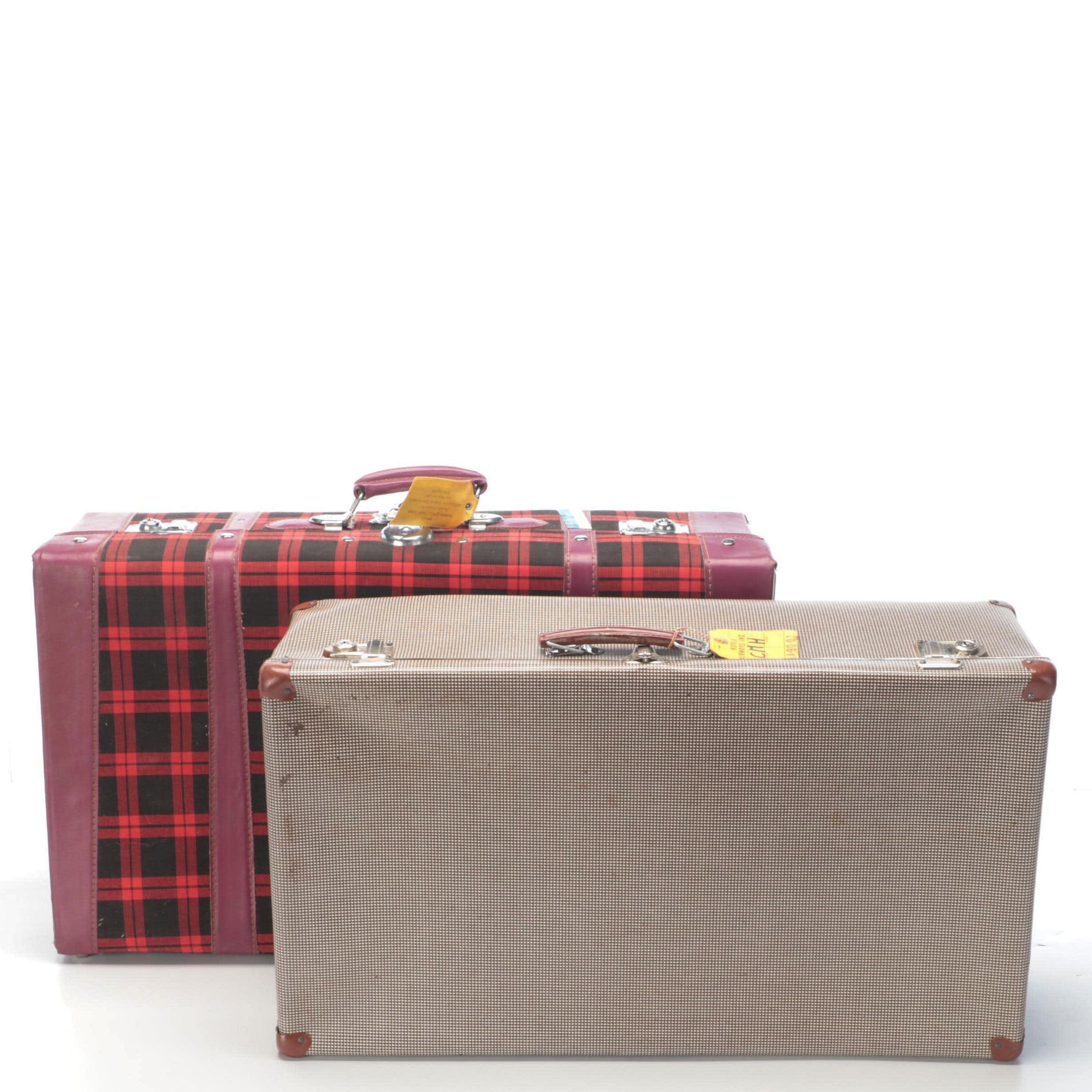 Tweed Pattern Wood Suitcase with Plaid Pattern Fabric Suitcase ...