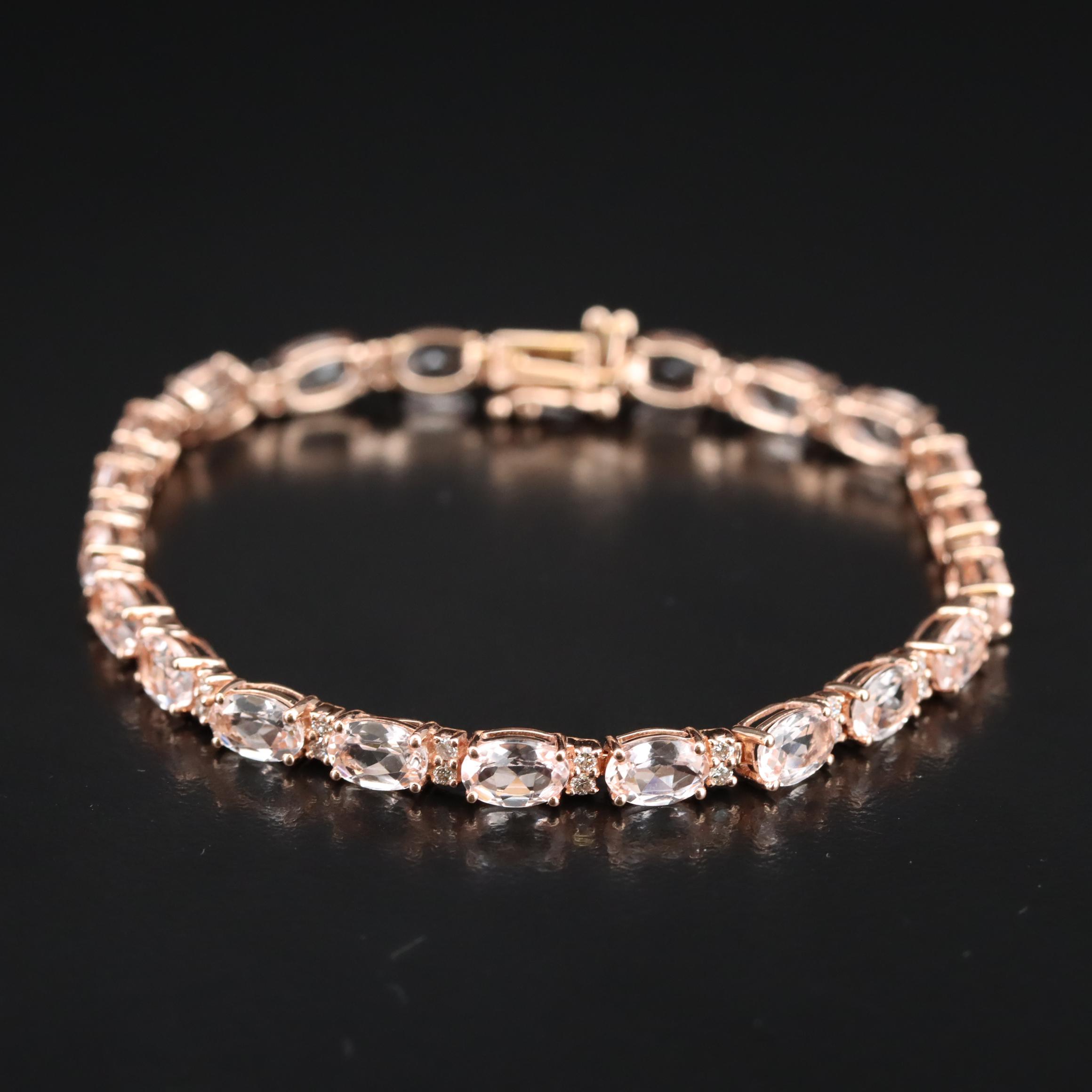 14K Rose Gold Morganite and Diamond Line Bracelet | EBTH