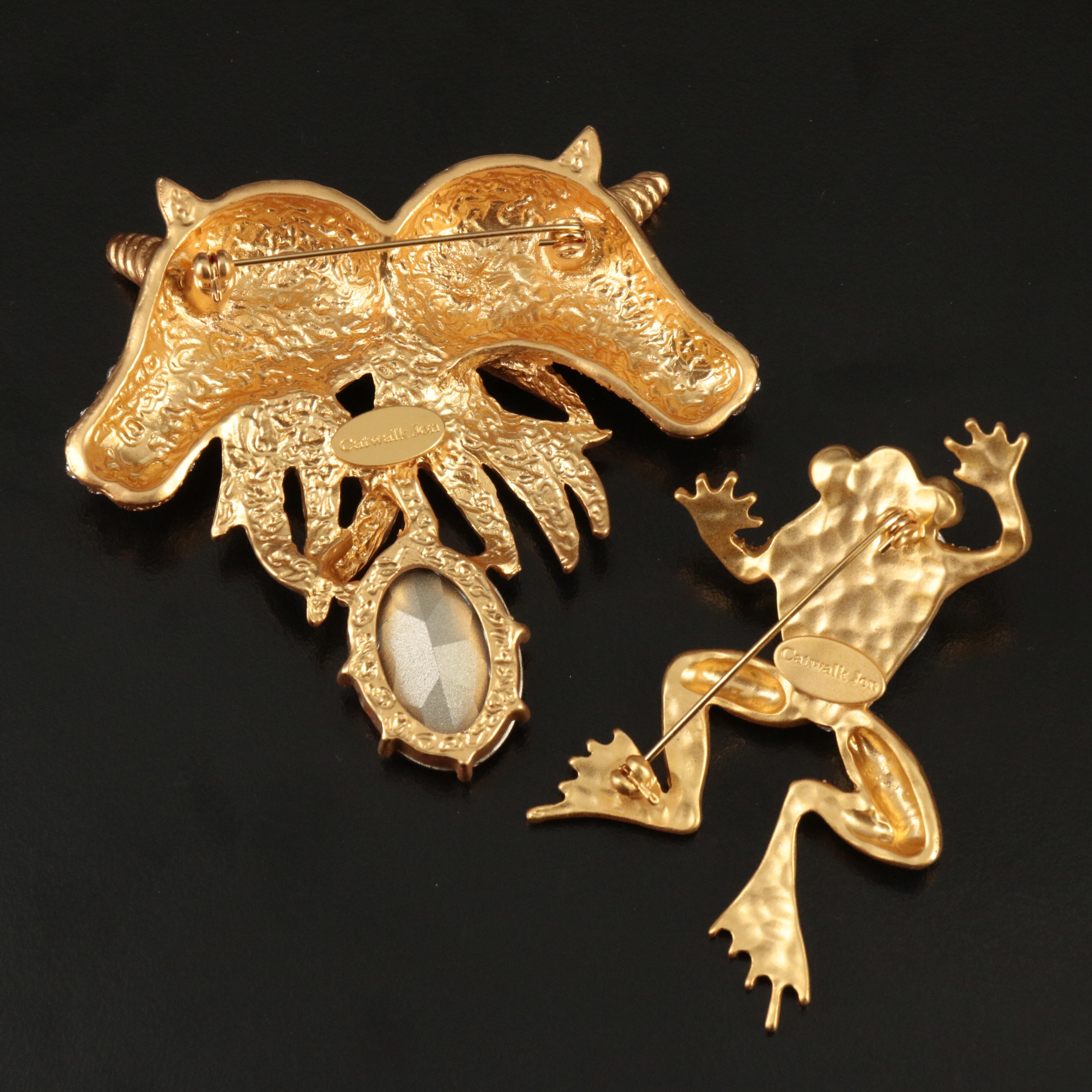 Catwalk Jon Crystal Unicorn and Frog Brooches | EBTH