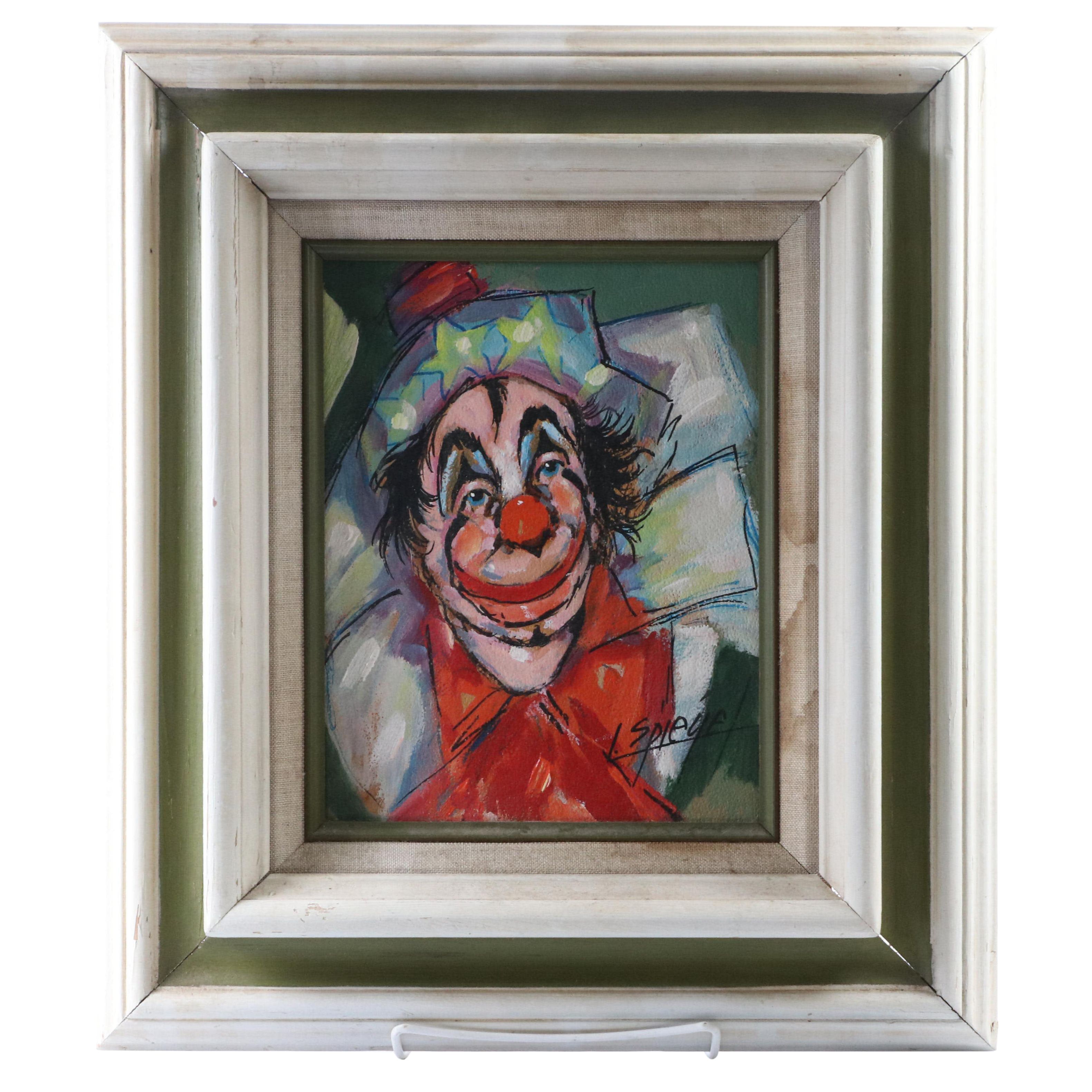 Louis Spiegel Clown Portrait Oil Painting, 1974 | EBTH