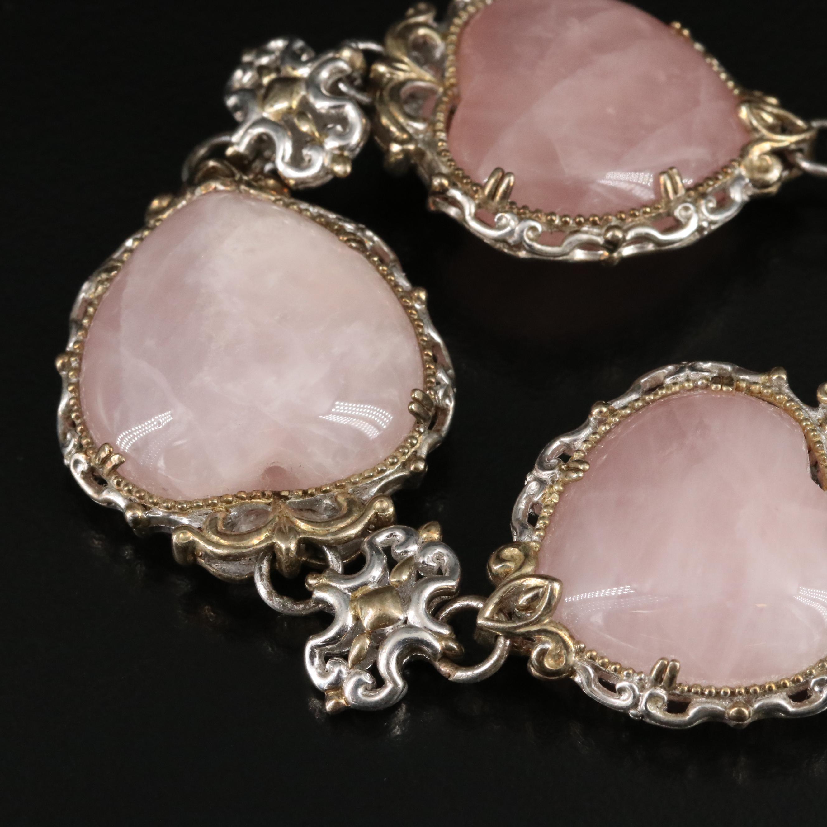 Sterling Rose Quartz and Ruby Heart Bracelet | EBTH