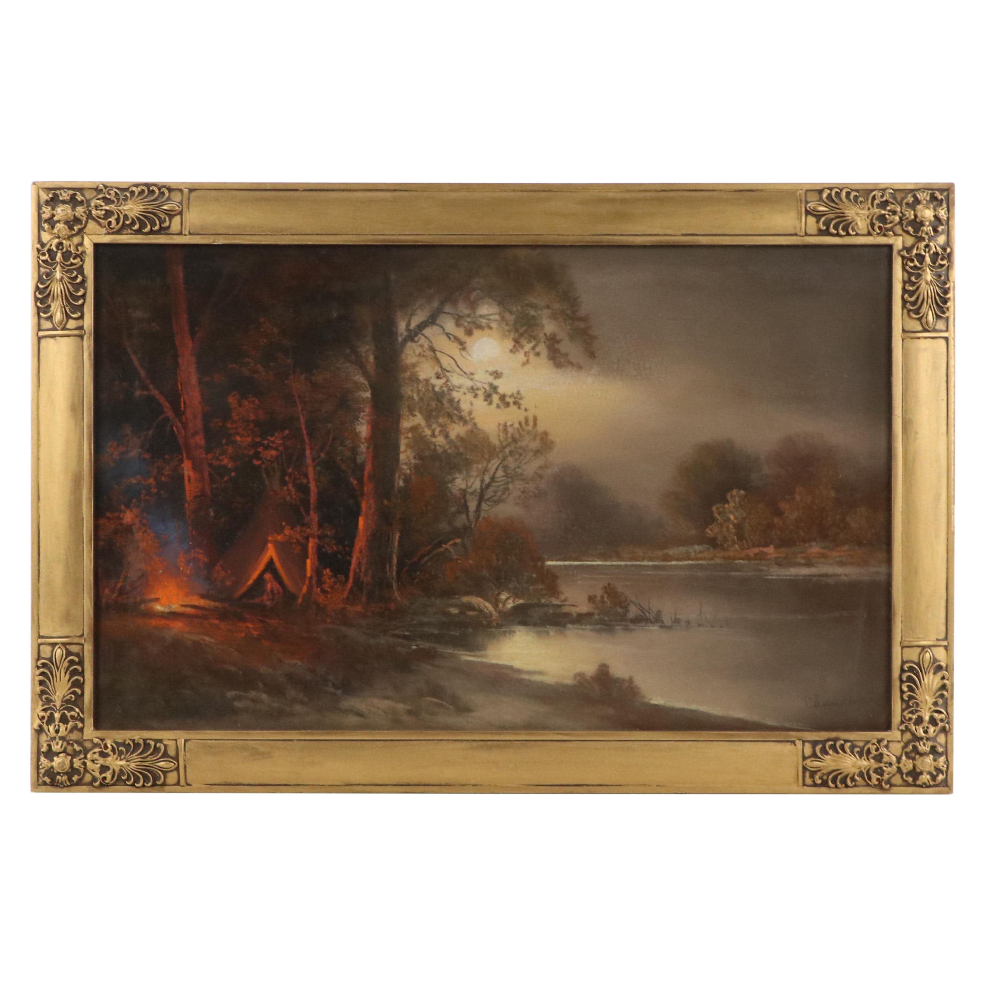 William Henry Chandler Pastel Drawing of a Nocturne River Landscape | EBTH