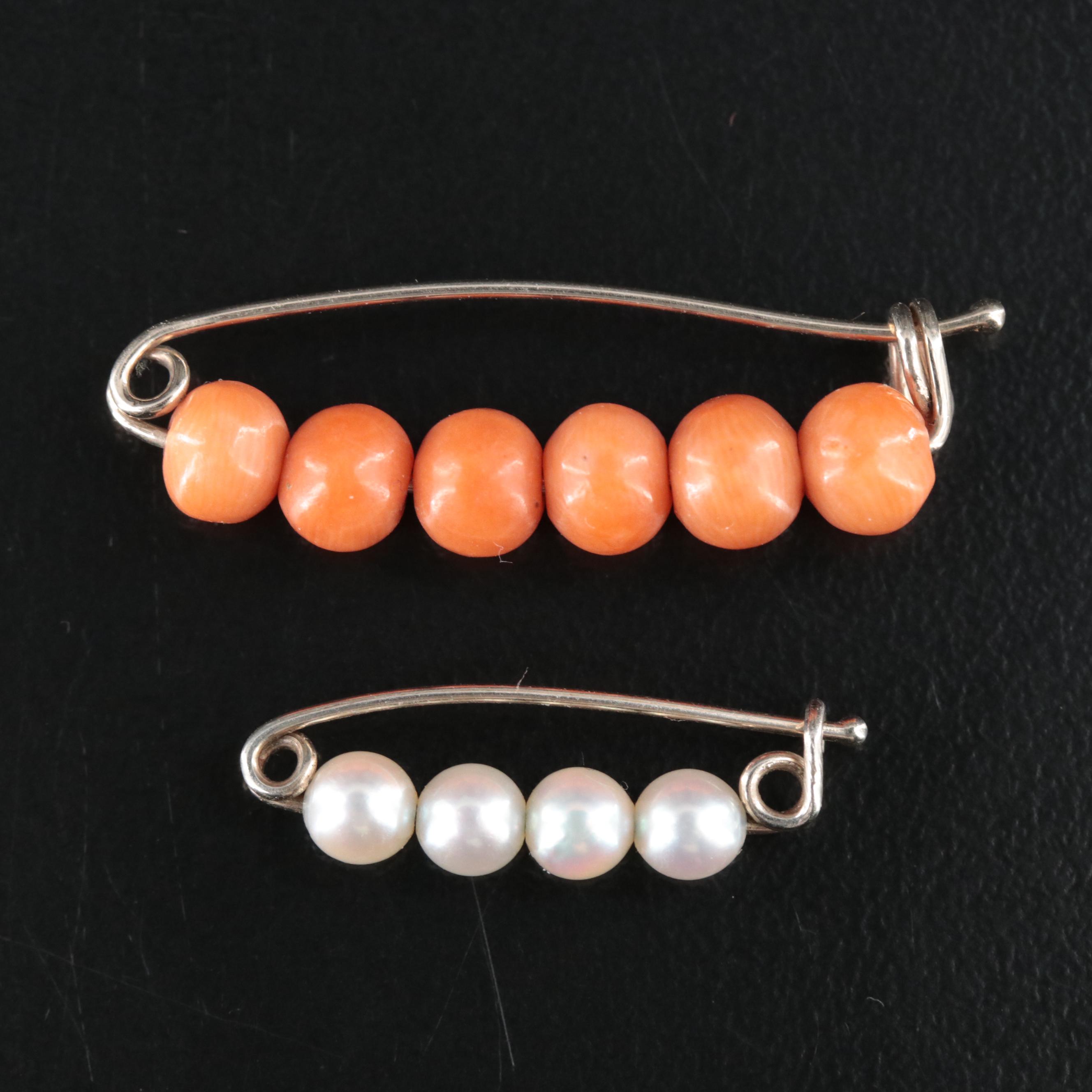 14K Coral and Pearl Lingerie Pins | EBTH