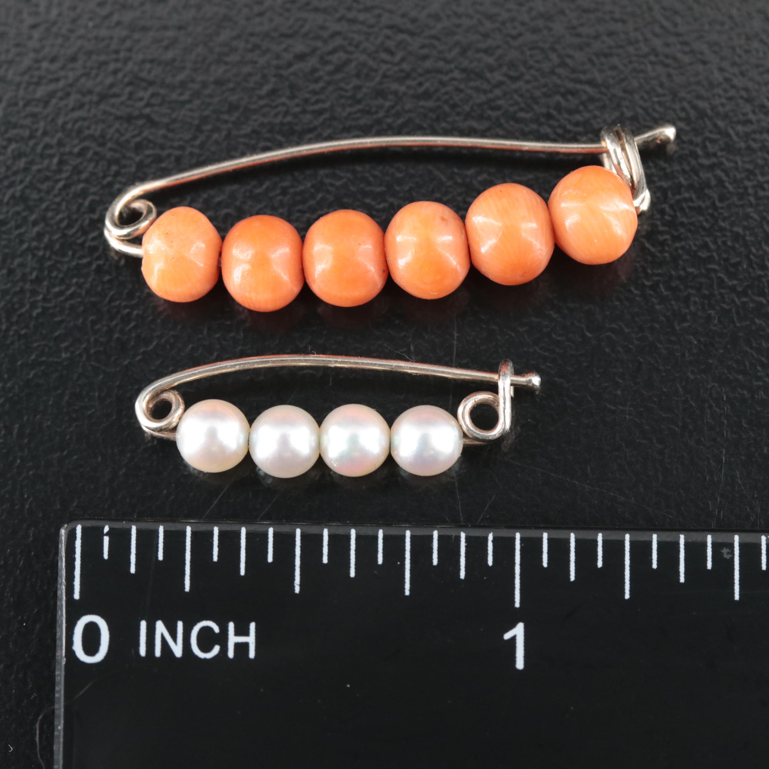 14K Coral and Pearl Lingerie Pins | EBTH