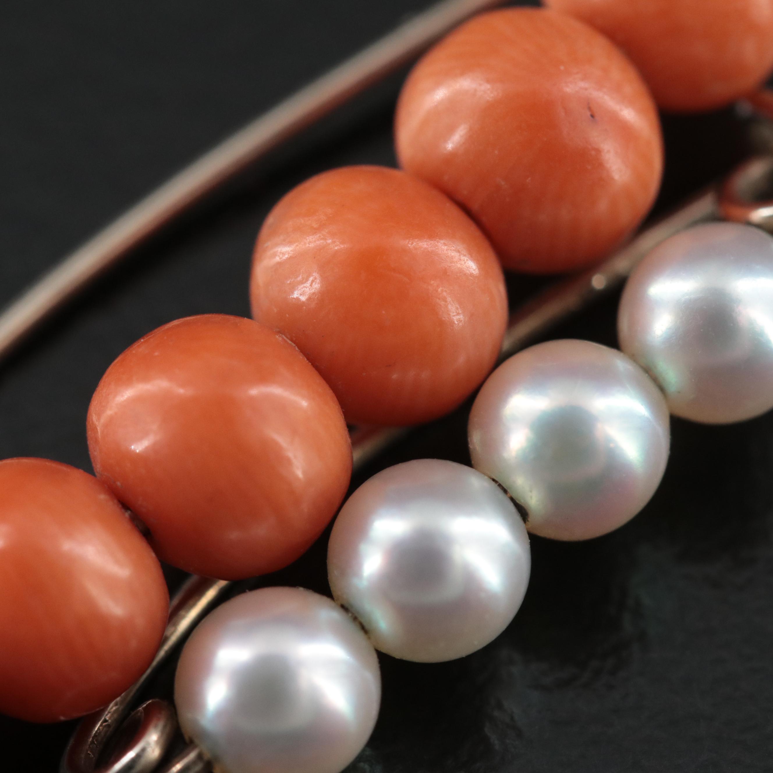 14K Coral and Pearl Lingerie Pins | EBTH