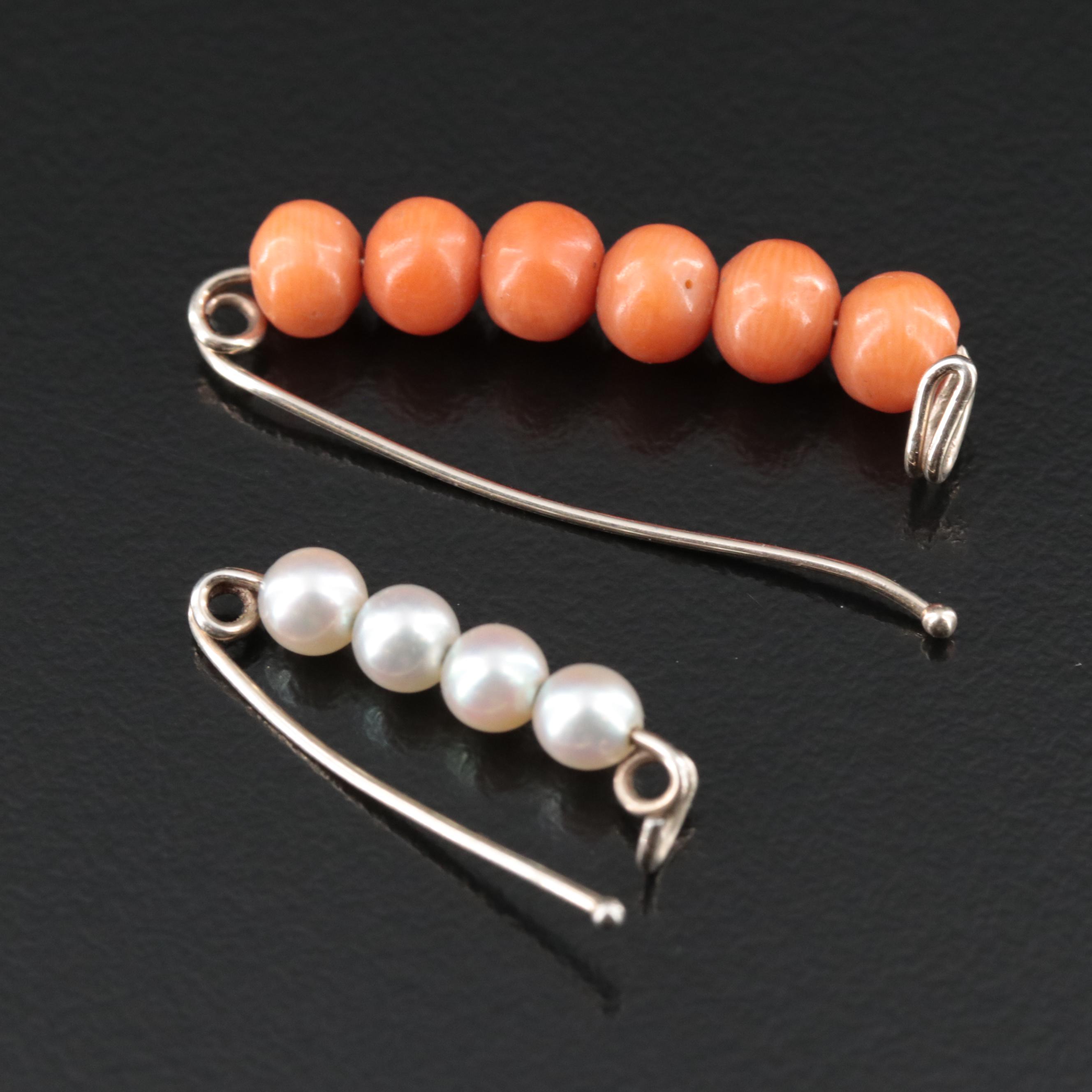 14K Coral and Pearl Lingerie Pins | EBTH