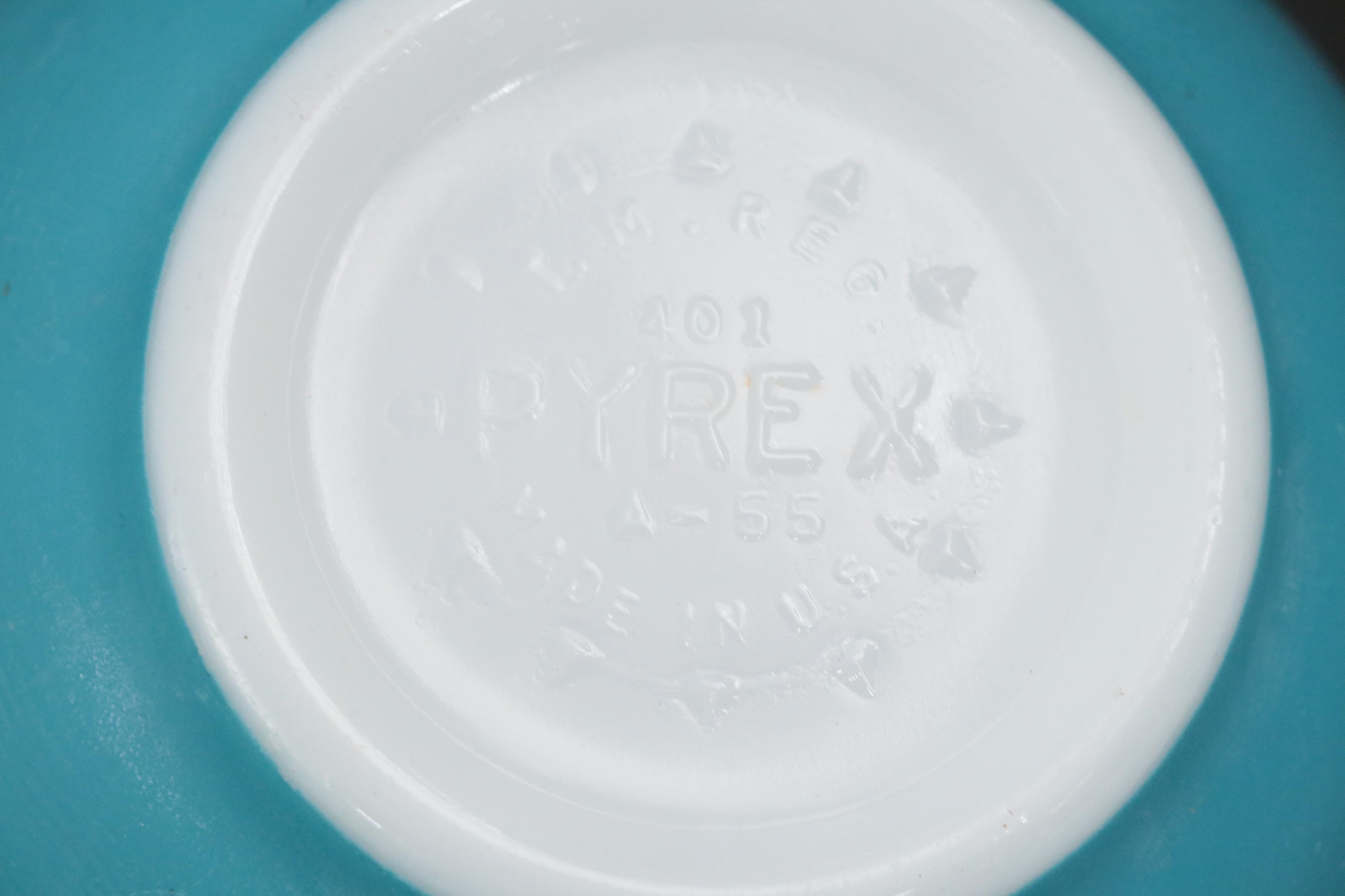 Pyrex "Primary Colors" Glass Mixing Bowls and Rectangular Baker, Mid ...