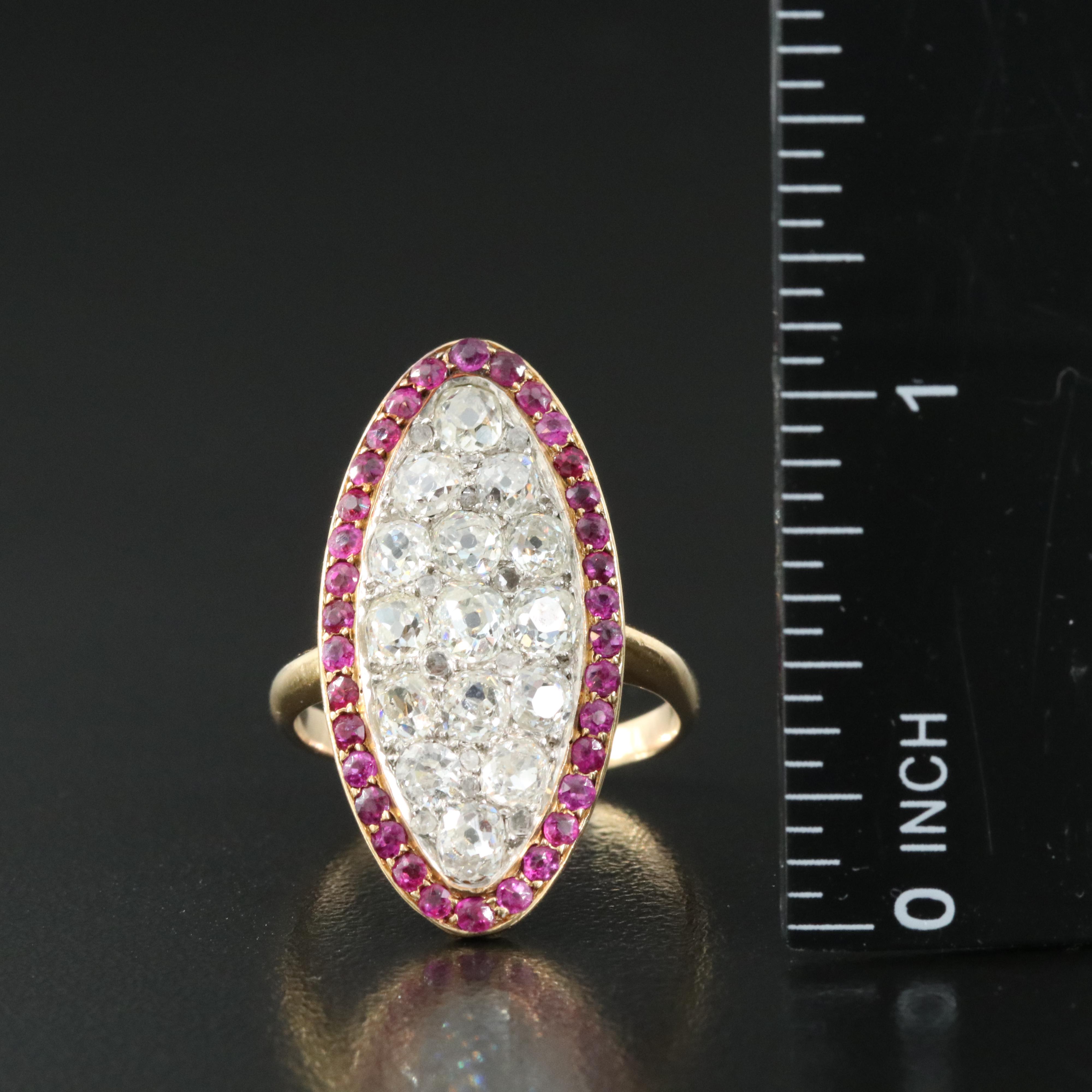 Antique 18K 2.67 CTW Diamond and Ruby Navette Ring | EBTH