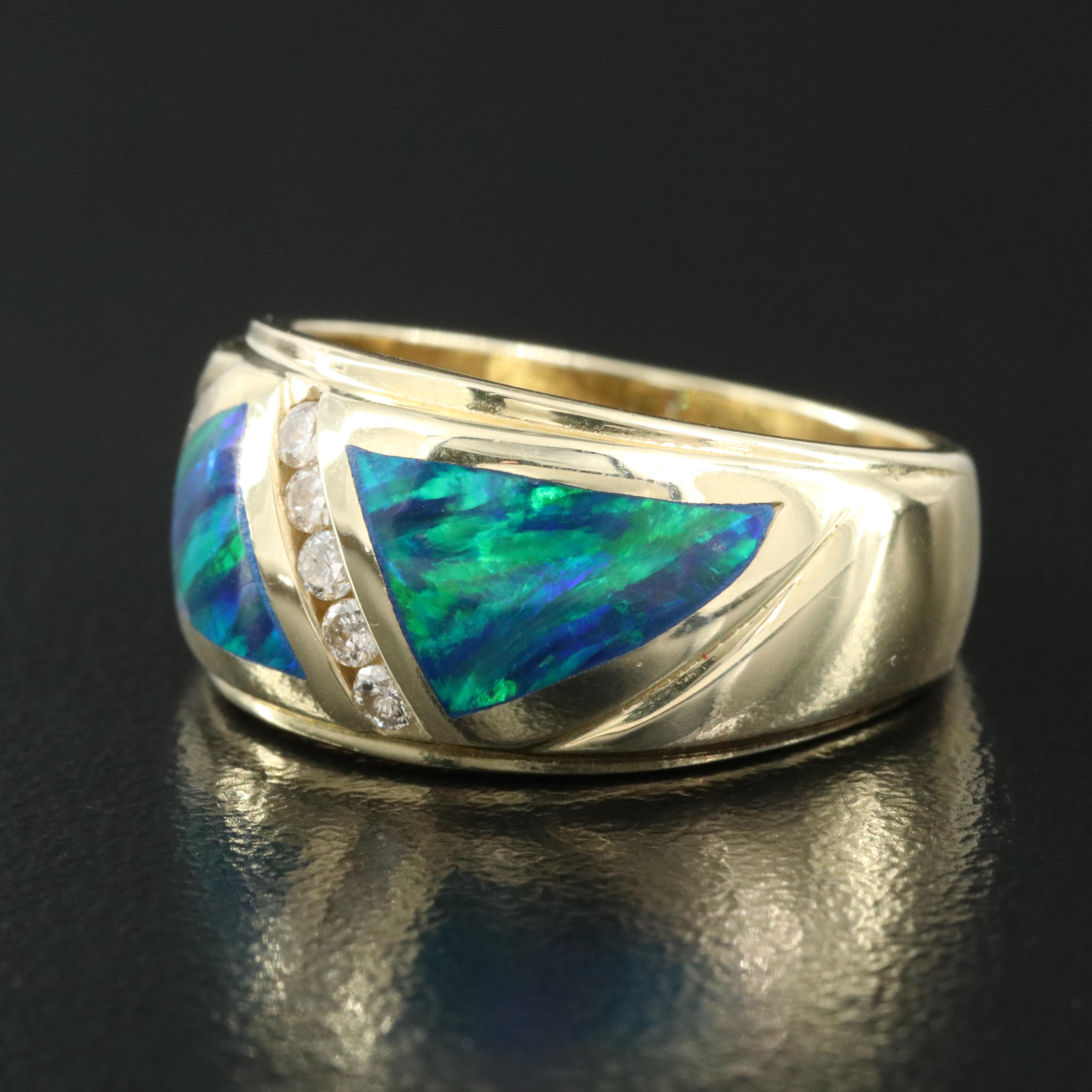 14K Diamond and Opal Inlay Ring | EBTH