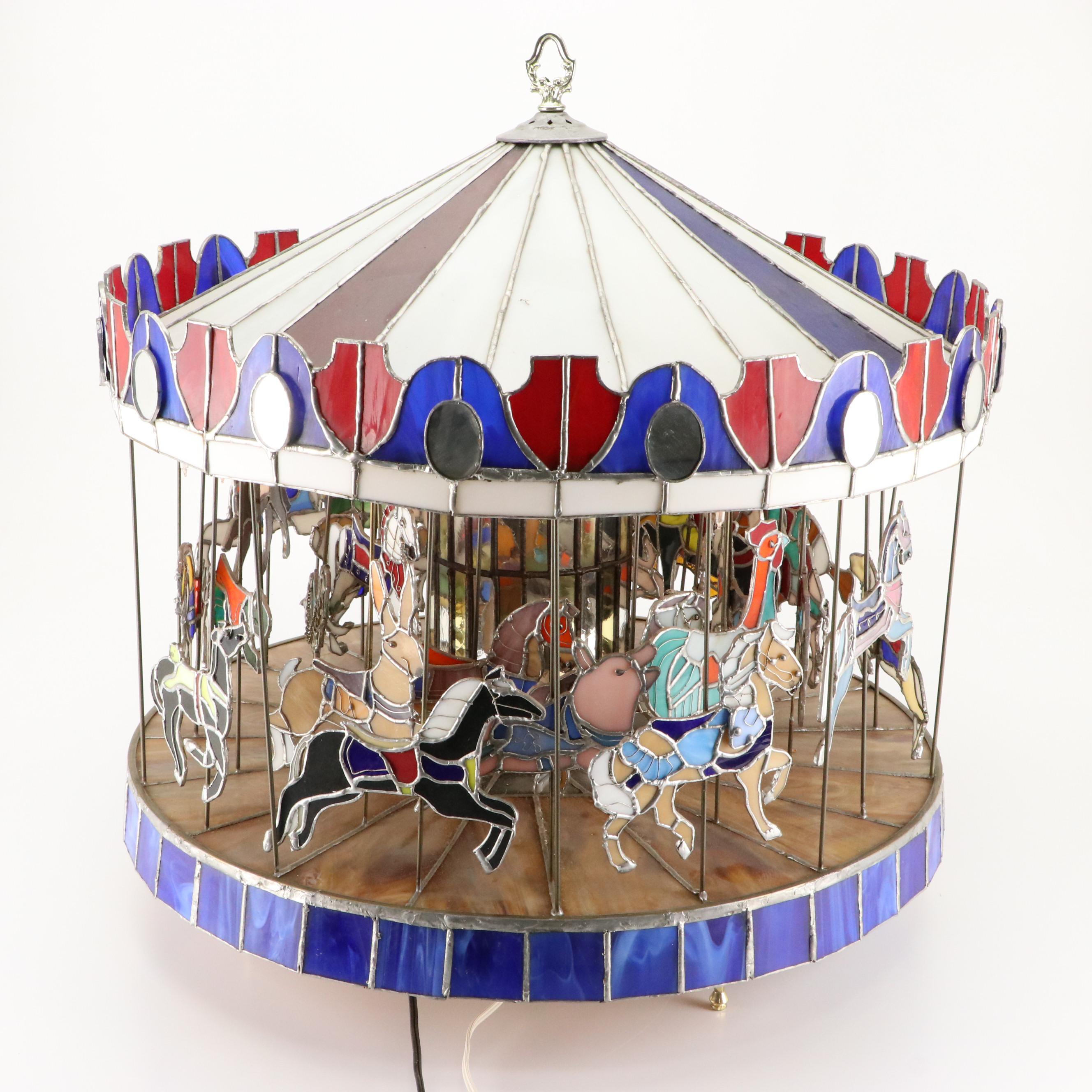 Copper Foil Stained Glass Motorized Carousel Sculpture | EBTH