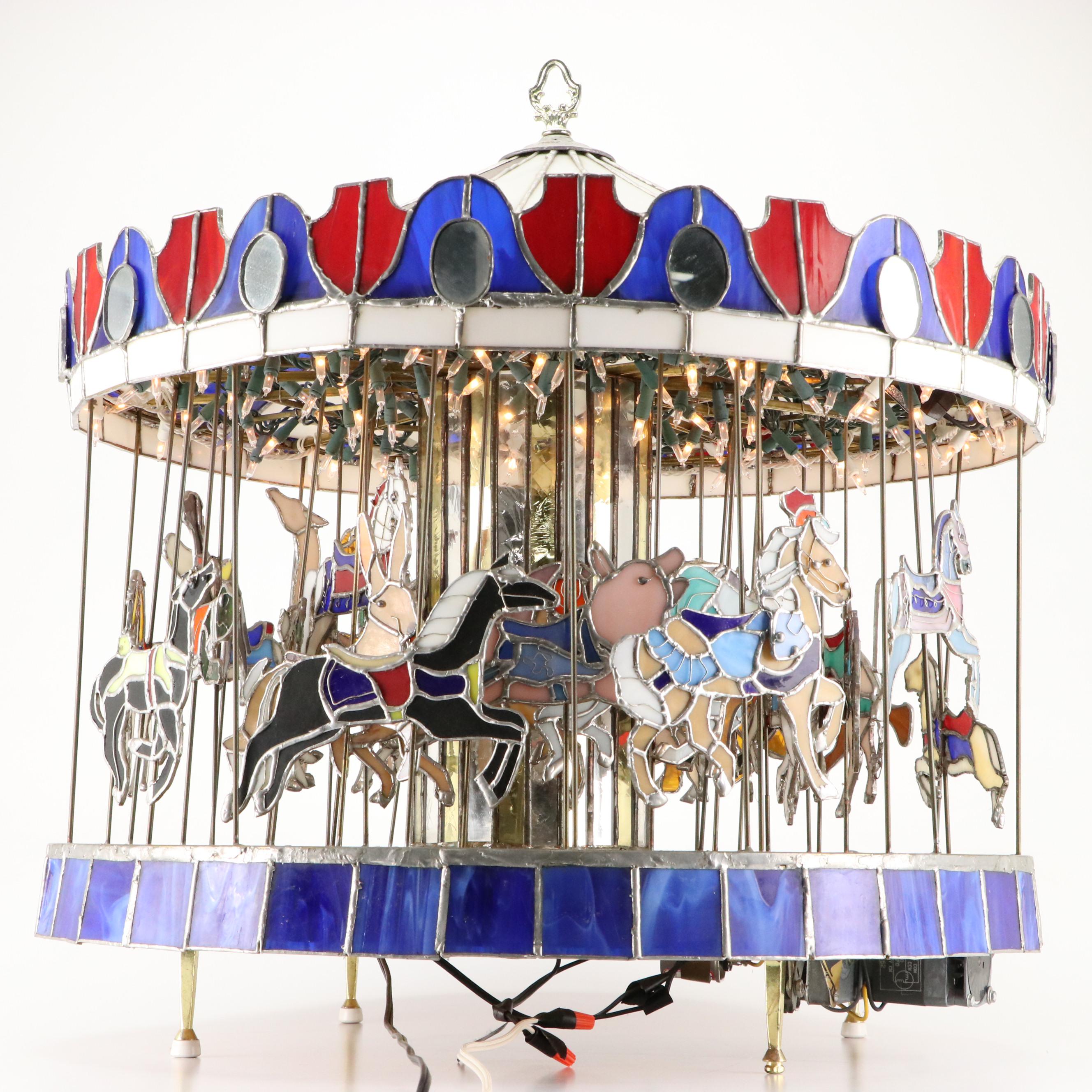 Copper Foil Stained Glass Motorized Carousel Sculpture | EBTH