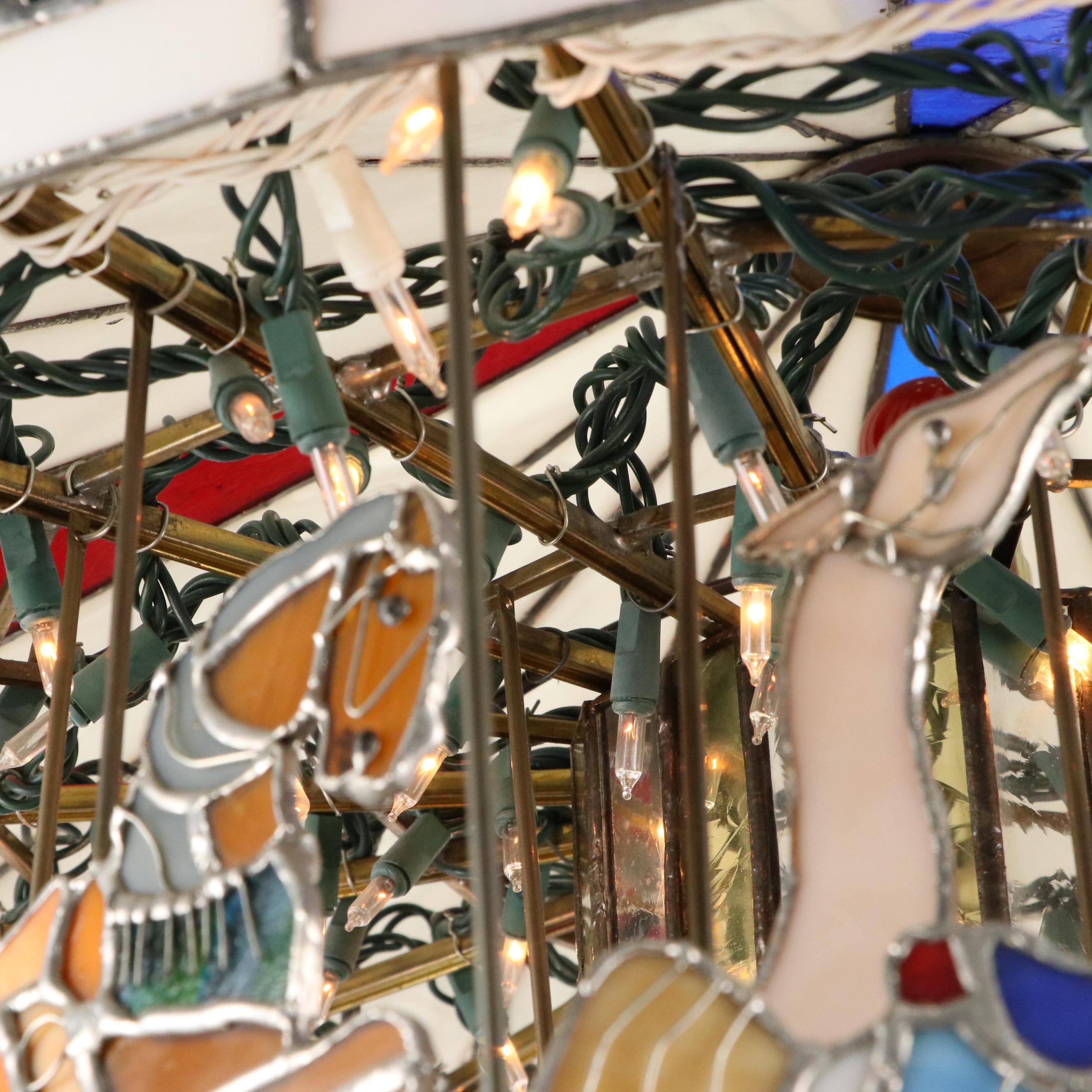 Copper Foil Stained Glass Motorized Carousel Sculpture | EBTH