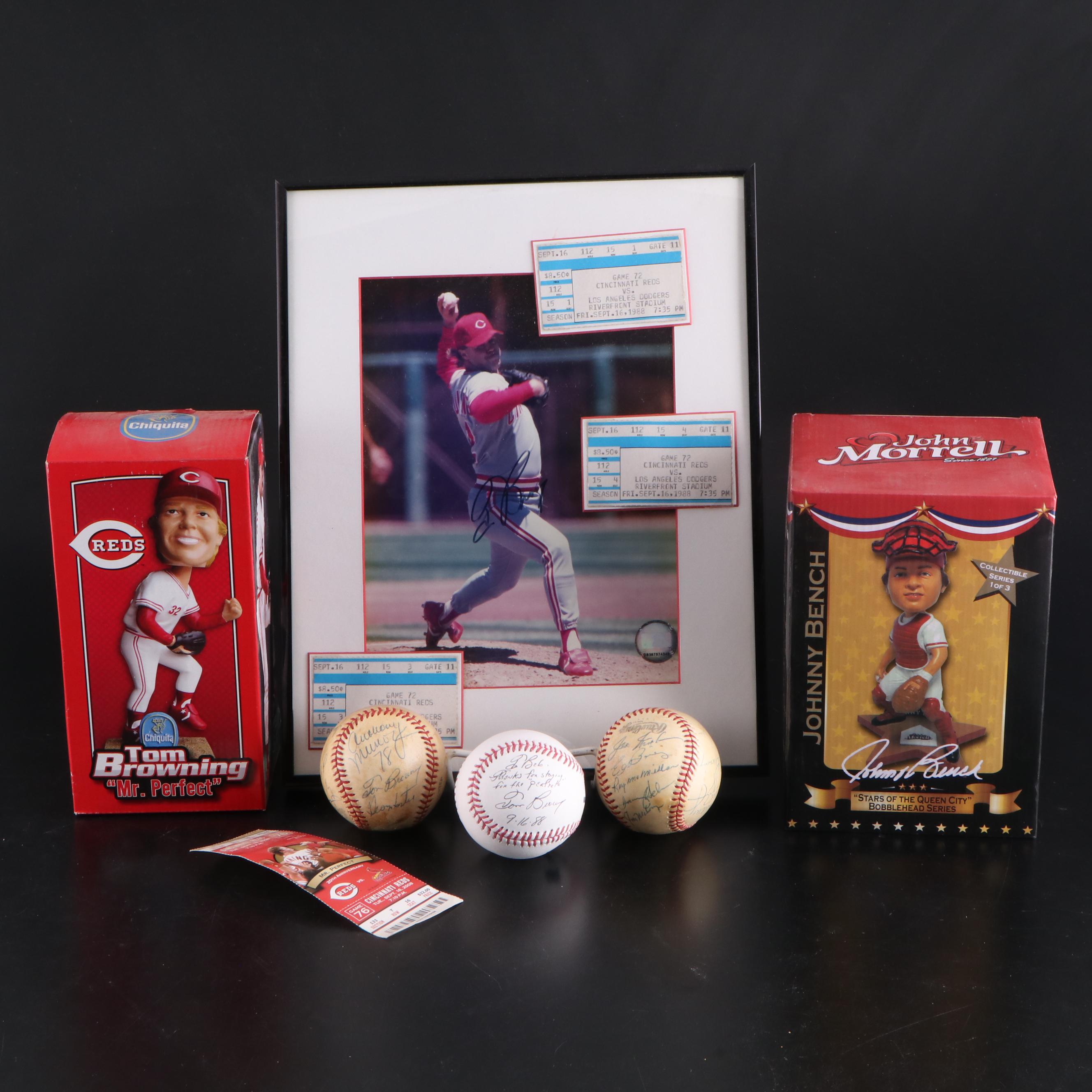 Tom Browning Signed Perfect Game Display with Team Signed Baseballs and ...