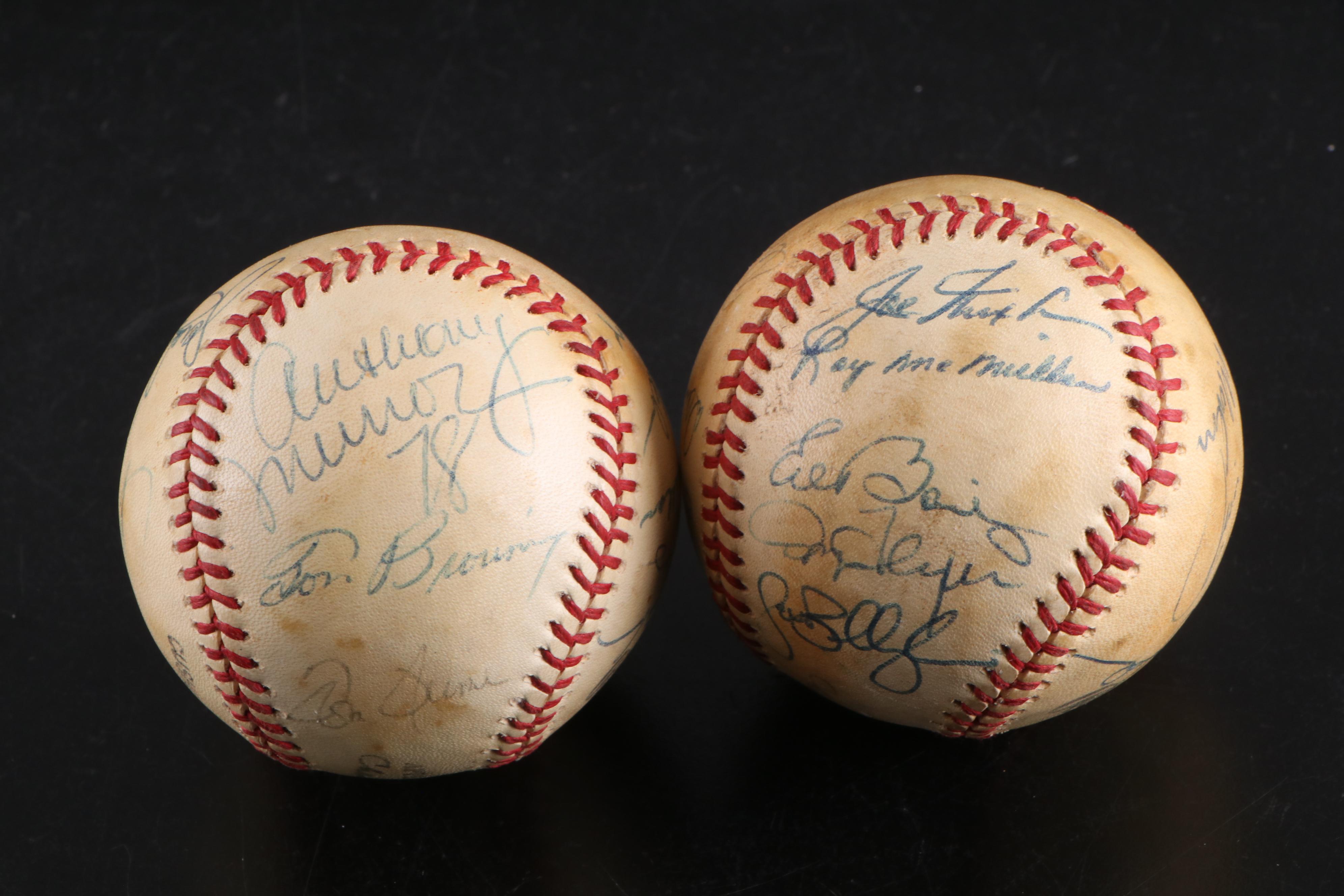Tom Browning Signed Perfect Game Display with Team Signed Baseballs and ...
