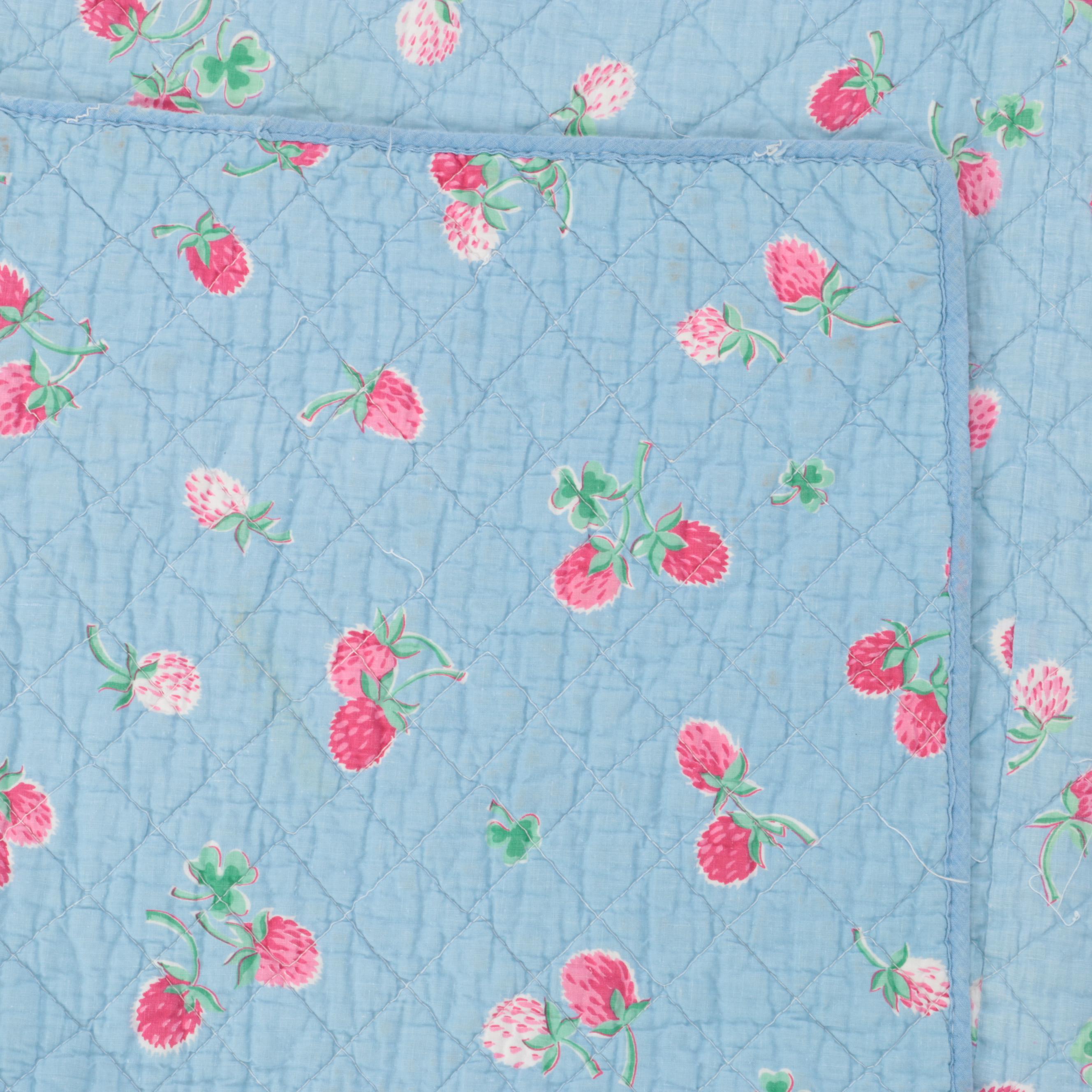 Machine Stitched Cotton Embroidered Quilt with Printed Raspberry Motif ...