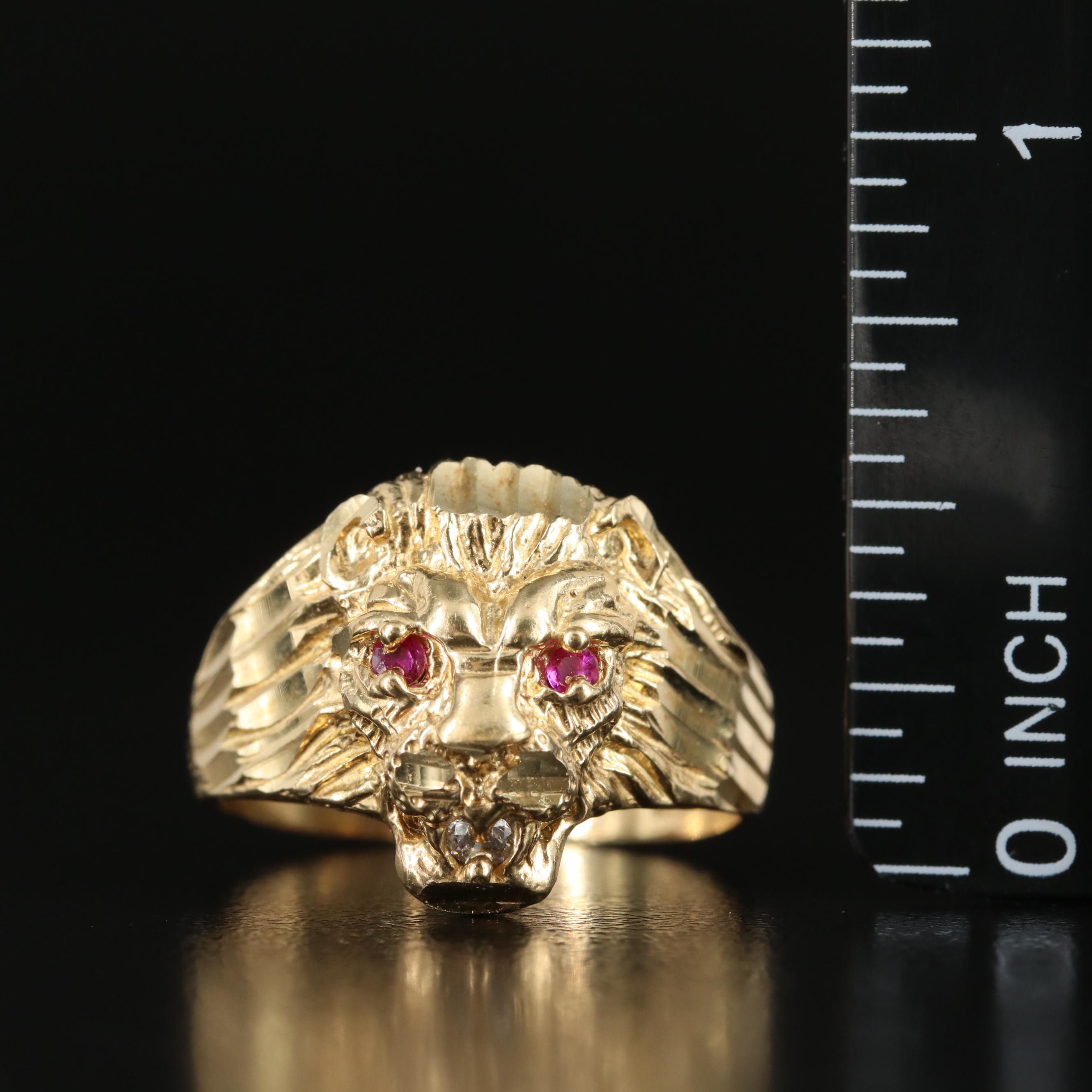 10K Diamond and Ruby Lion Head Ring | Everything But The House