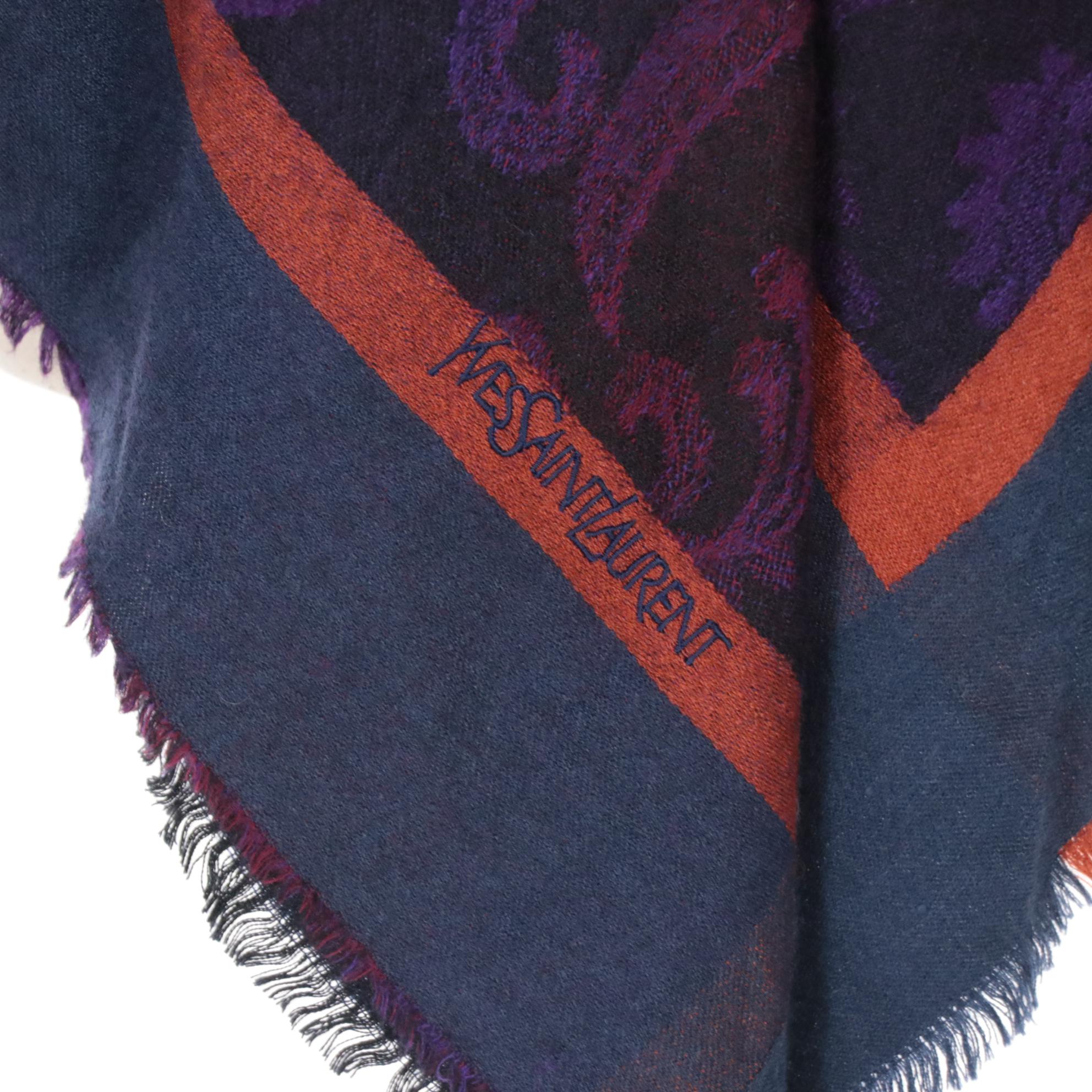 Yves Saint Laurent Tapestry Motif Scarf Shawl in Ombré Multicolor Wool ...