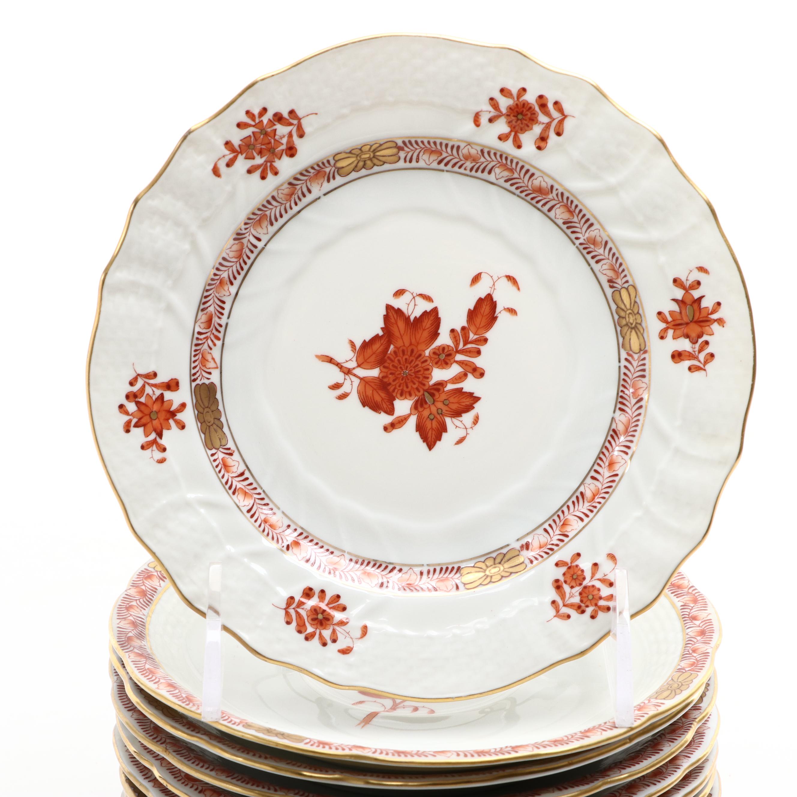 Herend Rust "Chinese Bouquet" Porcelain Cups, Saucers, Bread and Butter ...