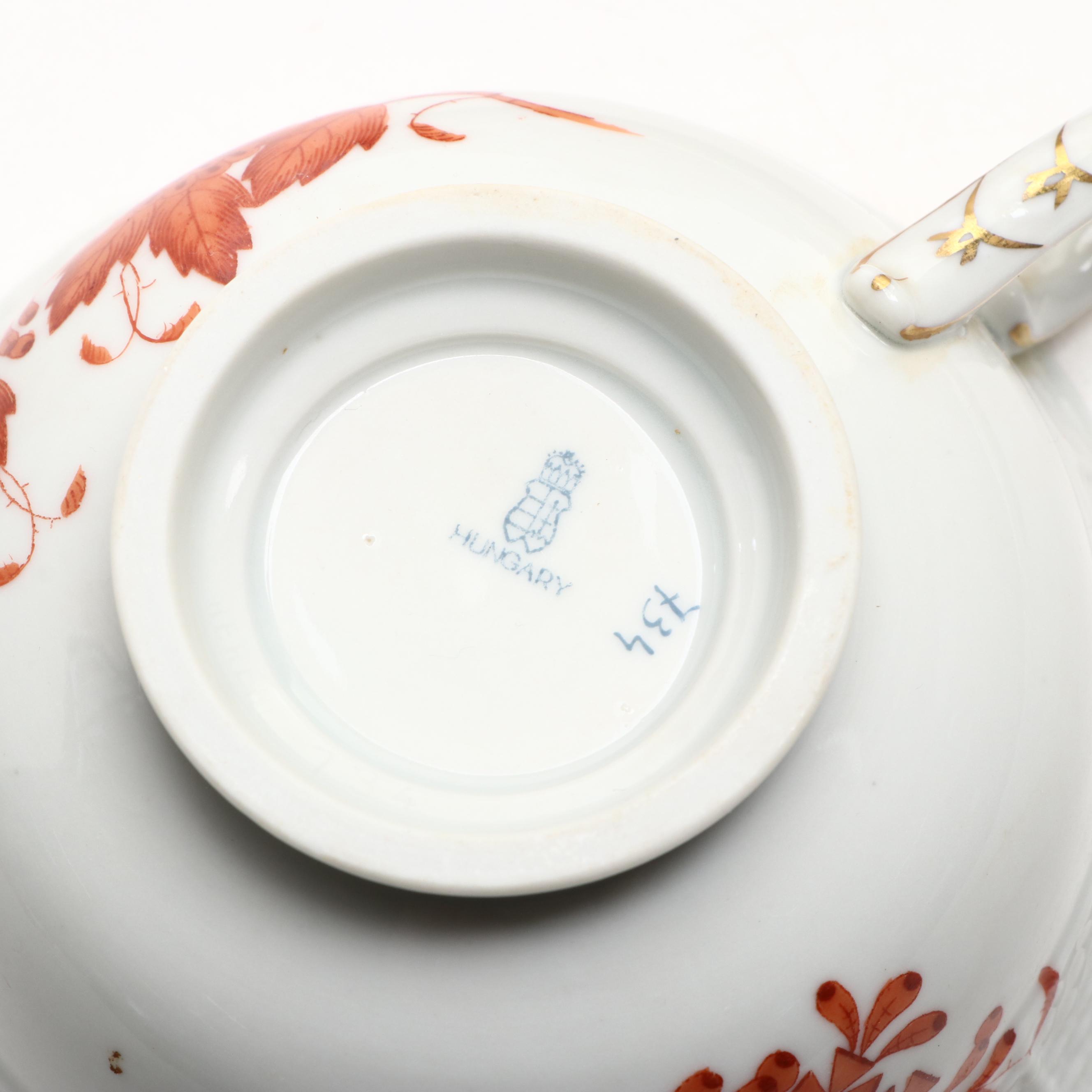 Herend Rust "Chinese Bouquet" Porcelain Cups, Saucers, Bread and Butter ...