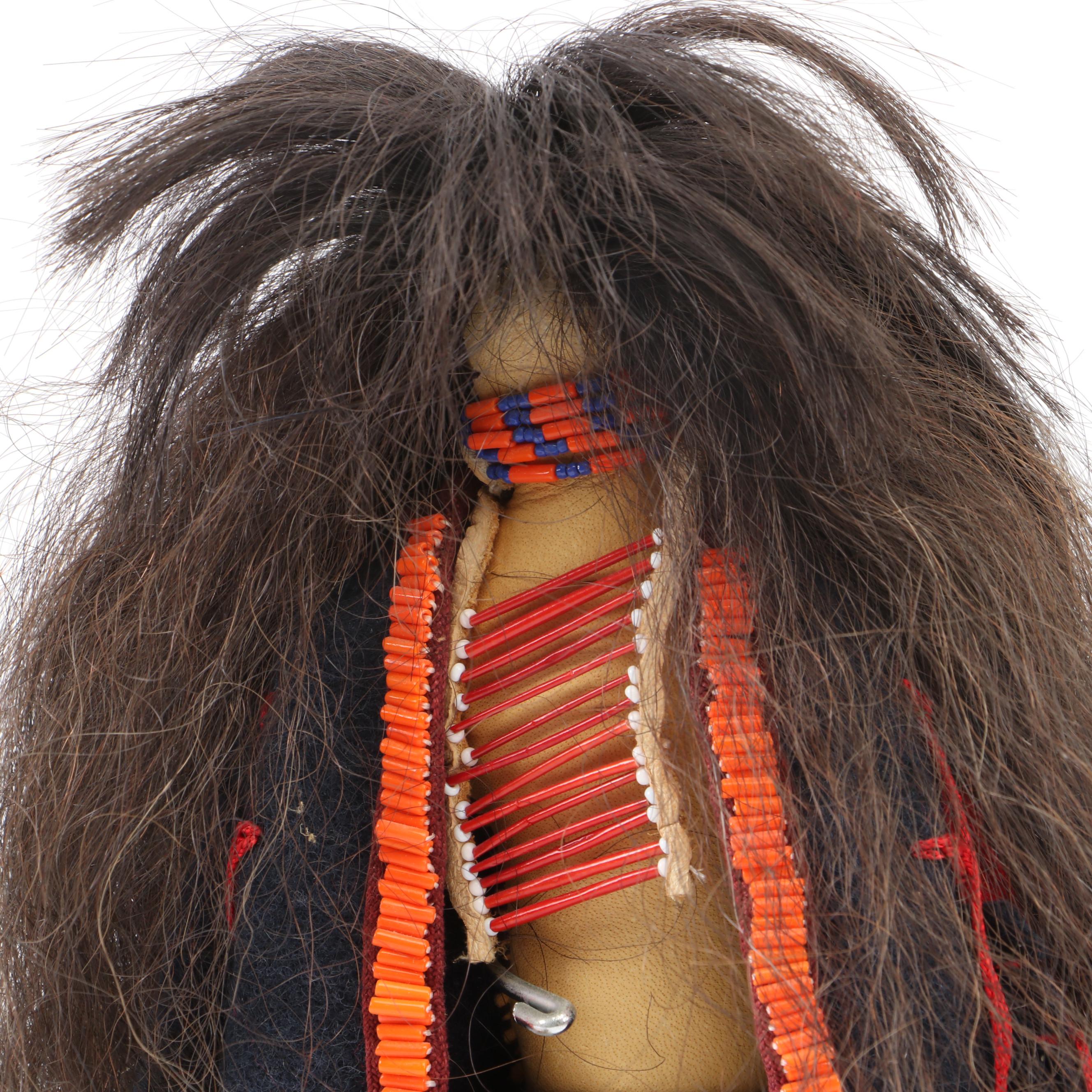 Contemporary Native American Figure with Horse Hair, Beads, Felted Wool ...