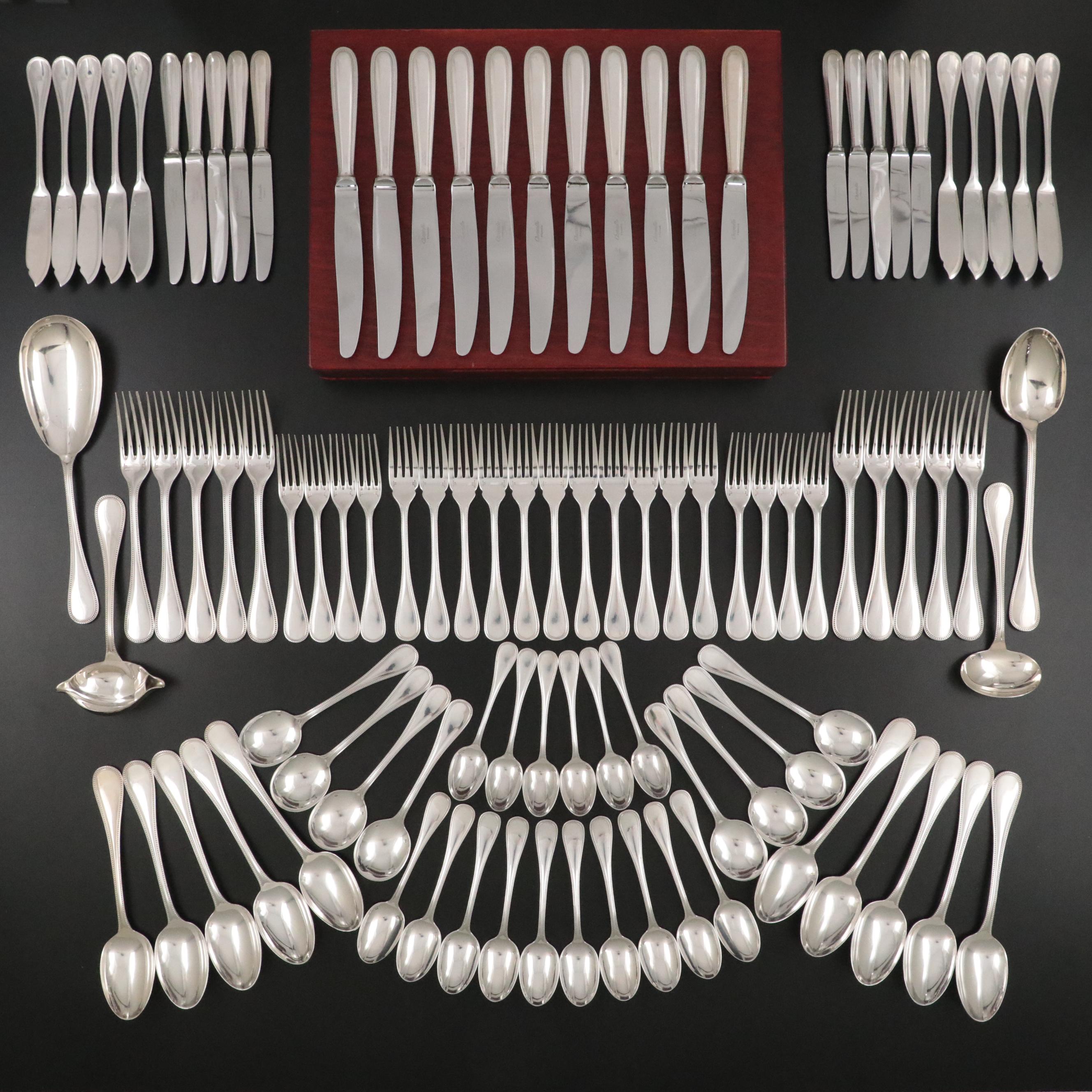Christofle "Perles" Silver Plate Flatware and Serving Utensils | EBTH