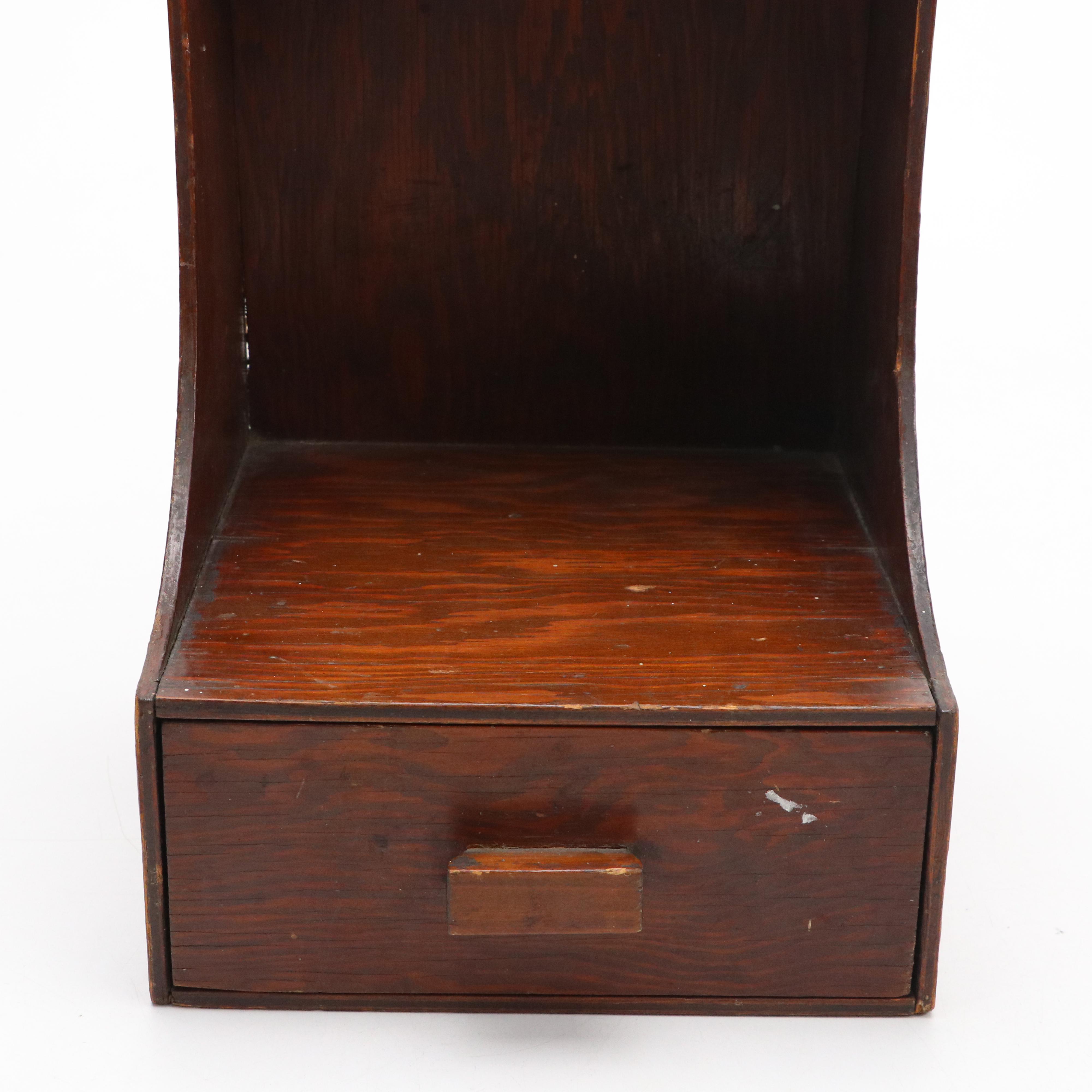 Primitive Federal Style Oak Wall Hanging Storage Box with Shelf | EBTH