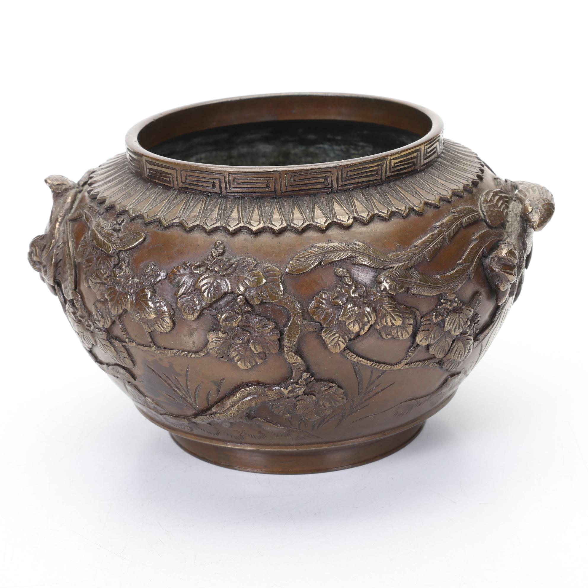 Japan Meiji-Era Bronze Cachepot Featuring Flying Dragons in Relief ...