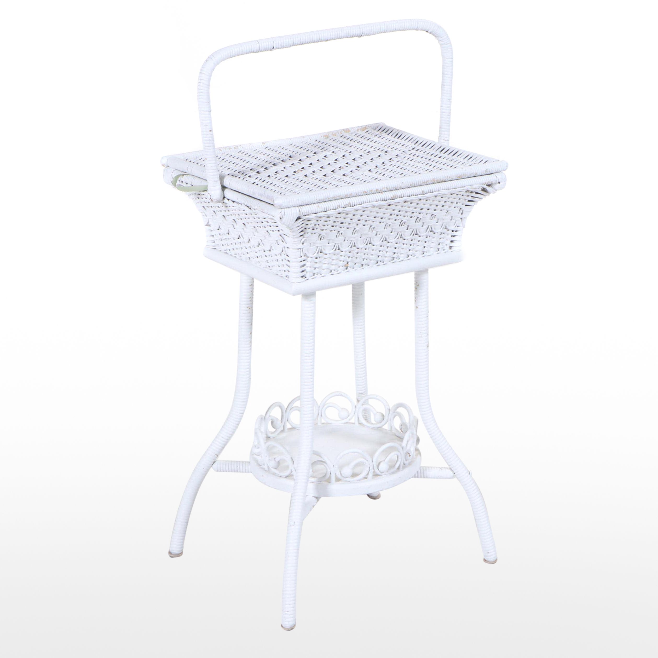 Victorian Style White-Painted Wicker Sewing Stand, 20th Century | EBTH
