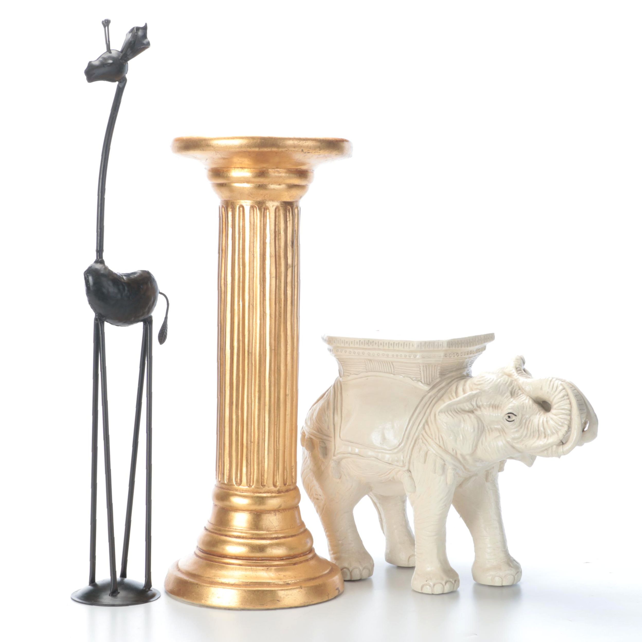 Elephant Garden Stool with Doric Column Pedestal and Metal Giraffe ...