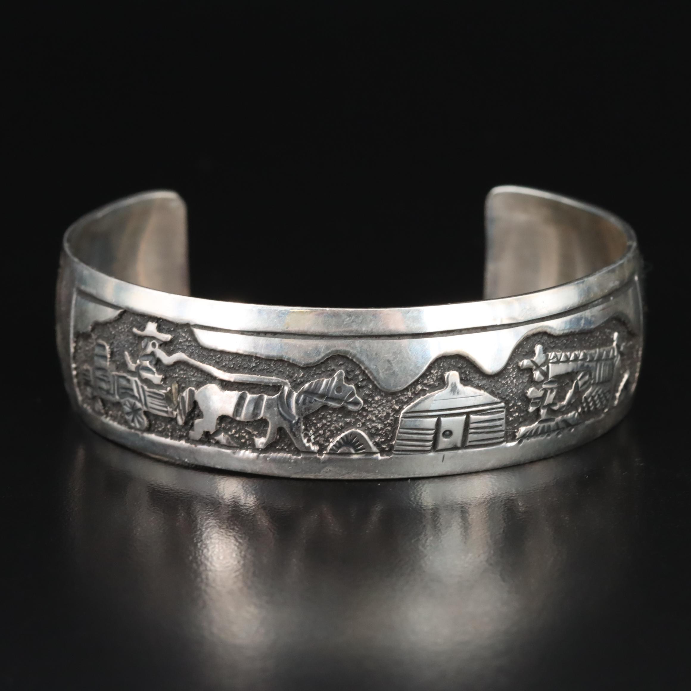 Tom and Sue Kee Navajo Diné Sterling Story Teller Cuff | EBTH