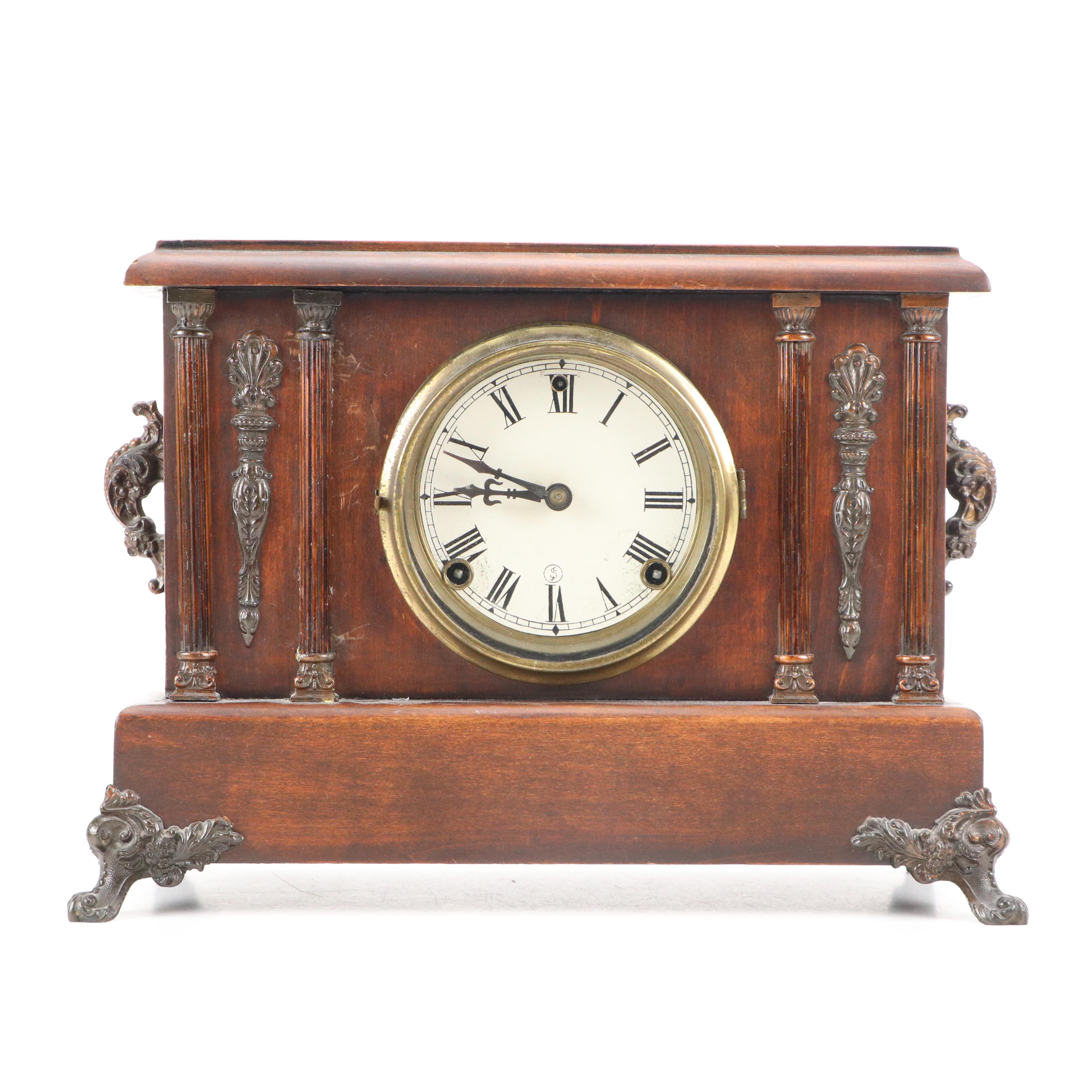Neoclassical Style Sessions Wood Mantle Clock with Seth Thomas Tambour ...