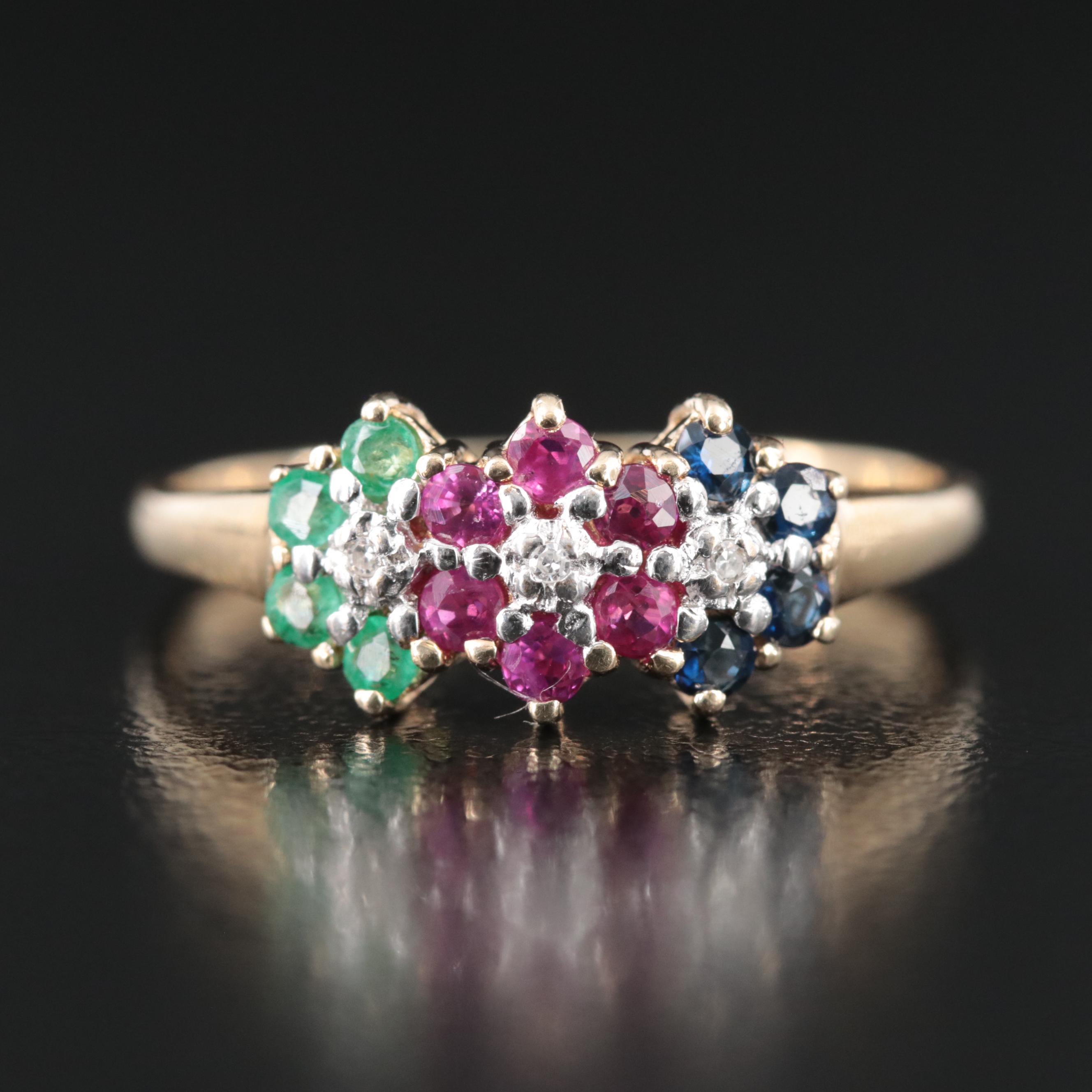 10K Ruby, Sapphire, Emerald and Diamond Ring | EBTH
