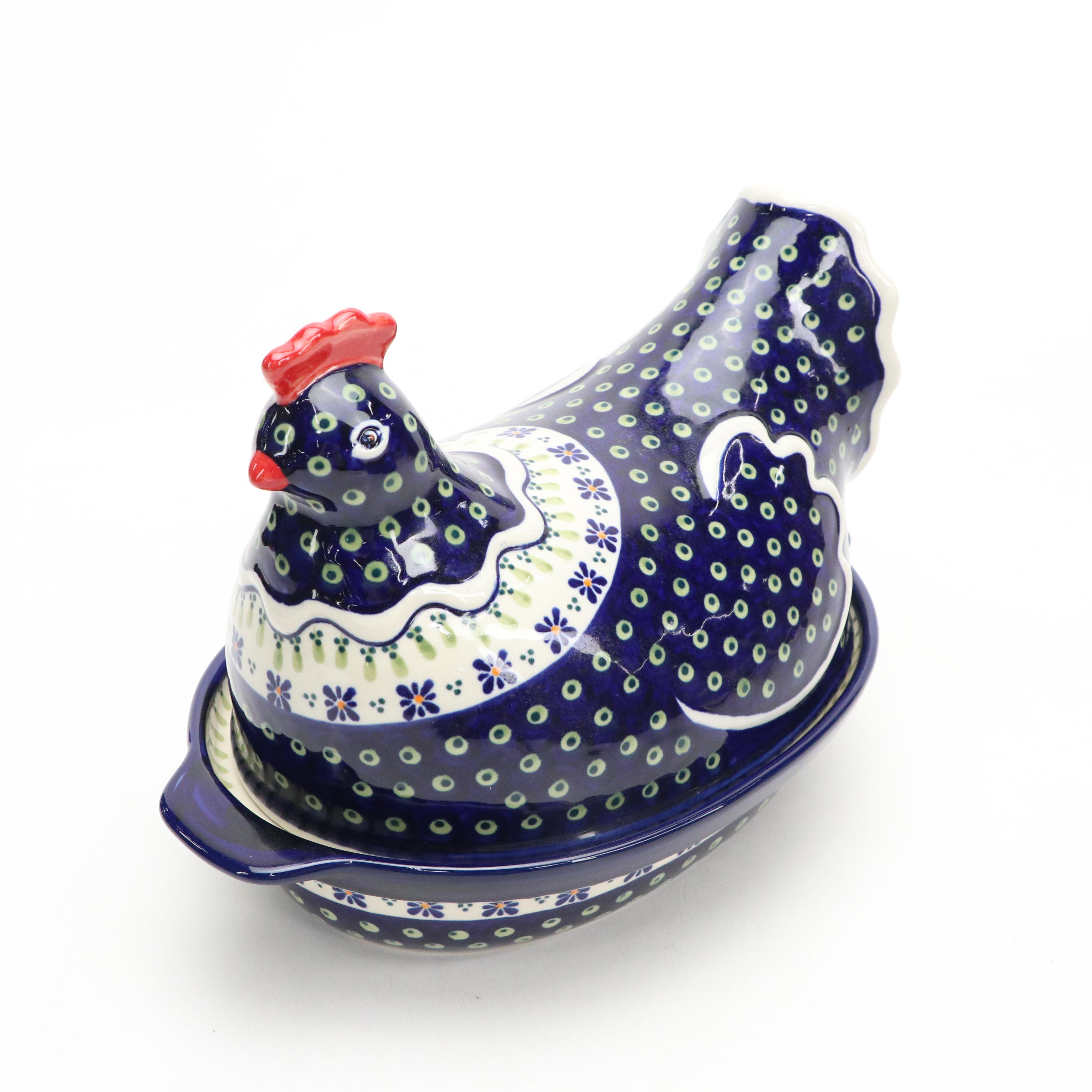 Polish Pottery Chicken Shaped Baker | EBTH