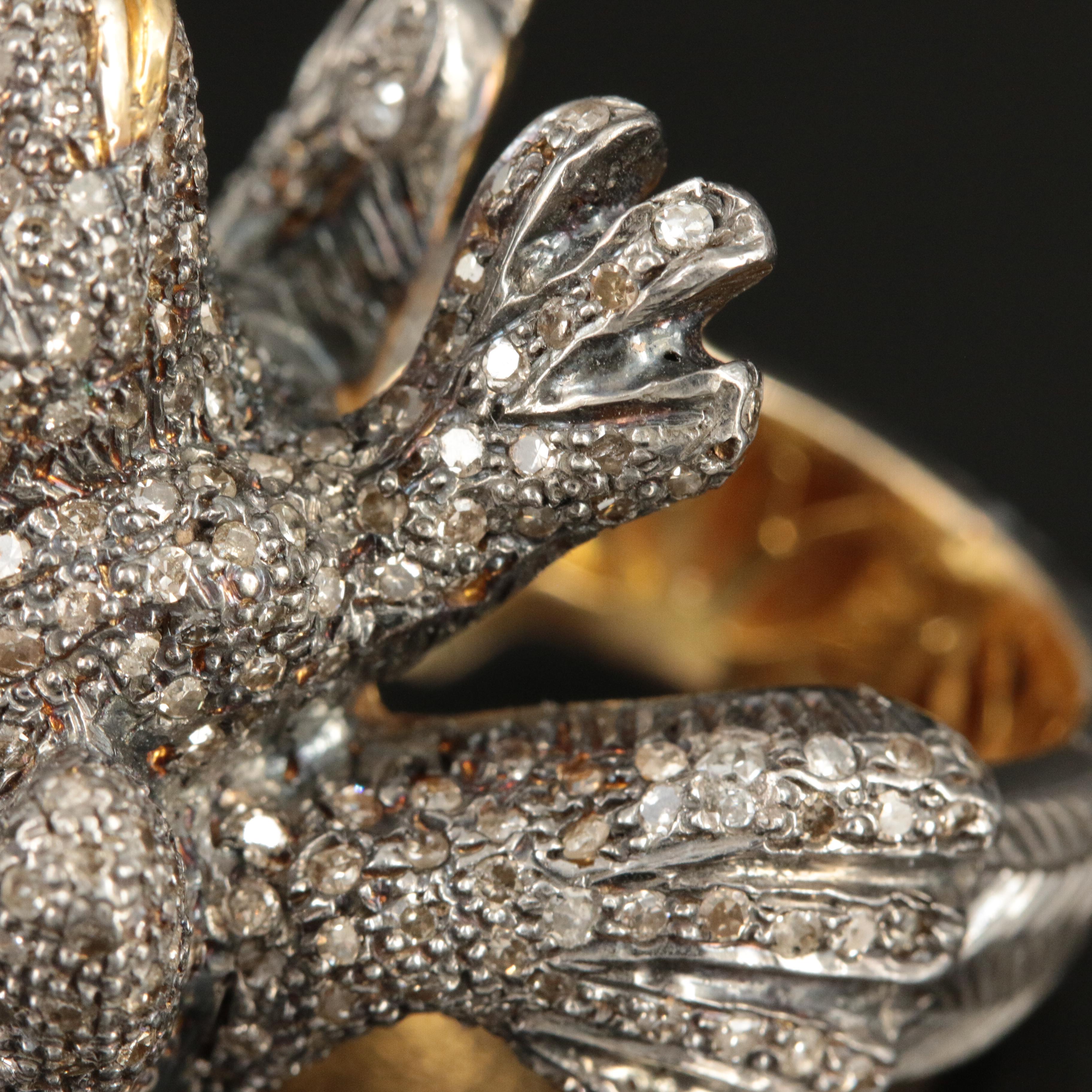 Sterling Pavé Diamond and Emerald Frog Ring | Everything But The House