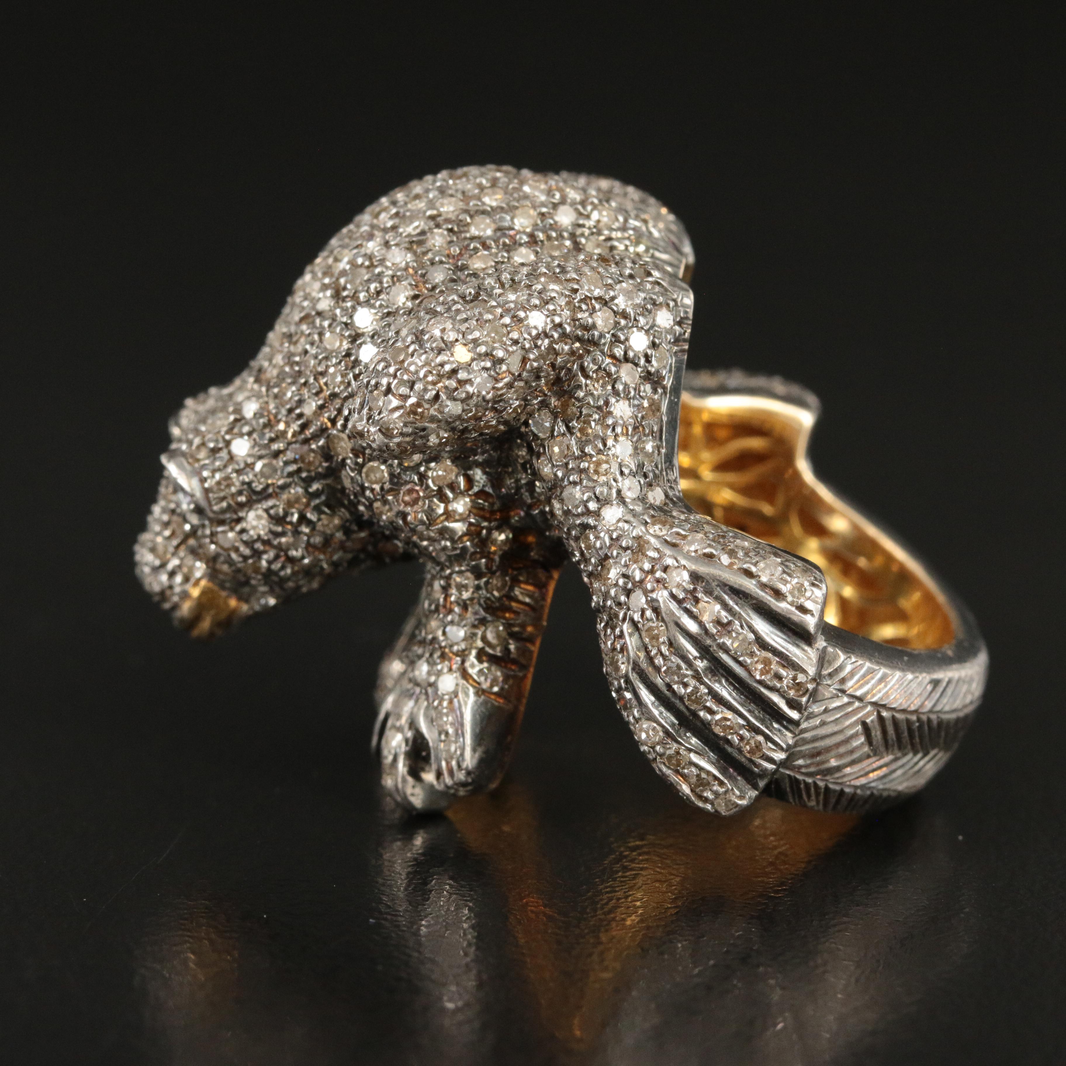 Sterling Pavé Diamond and Emerald Frog Ring | Everything But The House