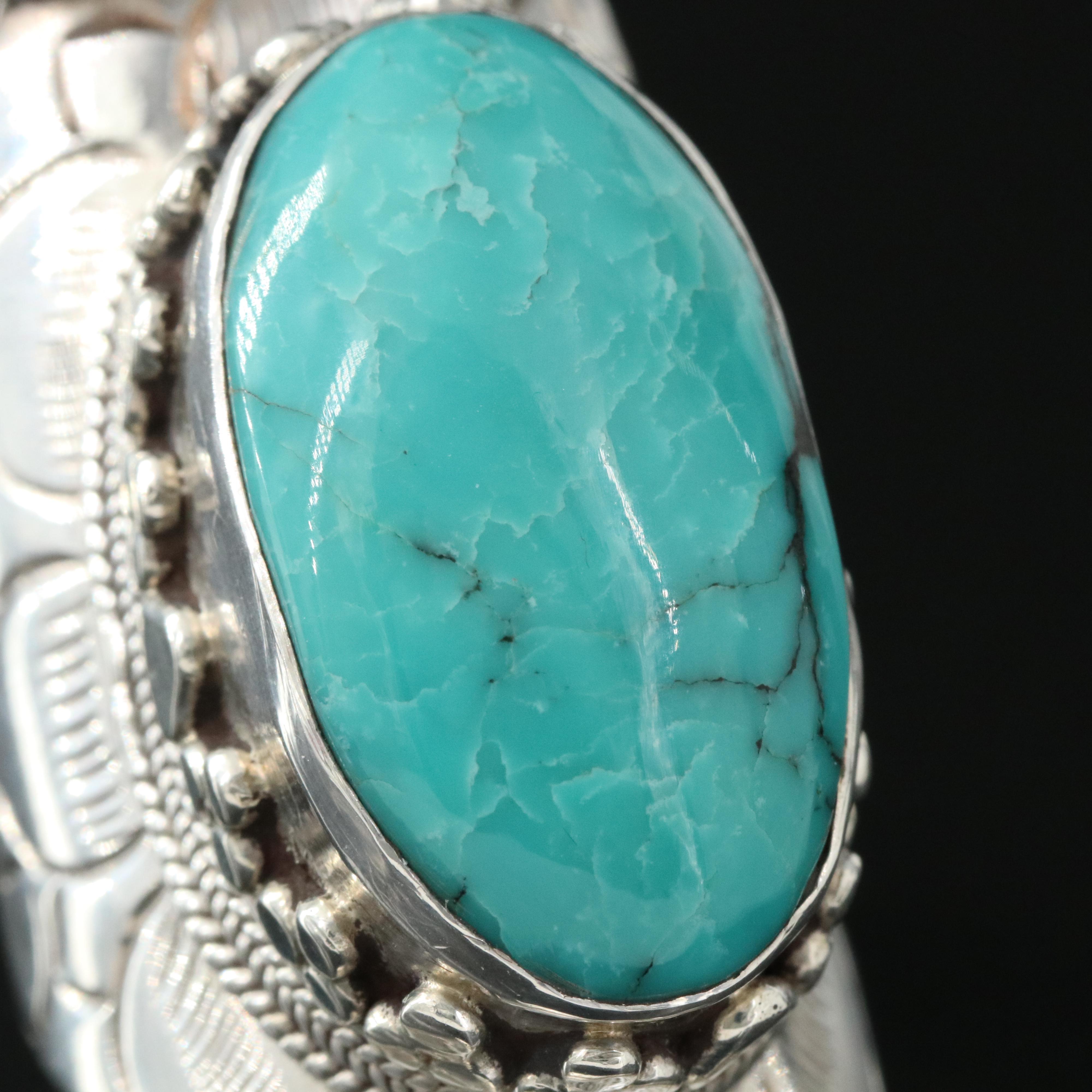Sterling Turquoise Floral Pointer Ring | EBTH