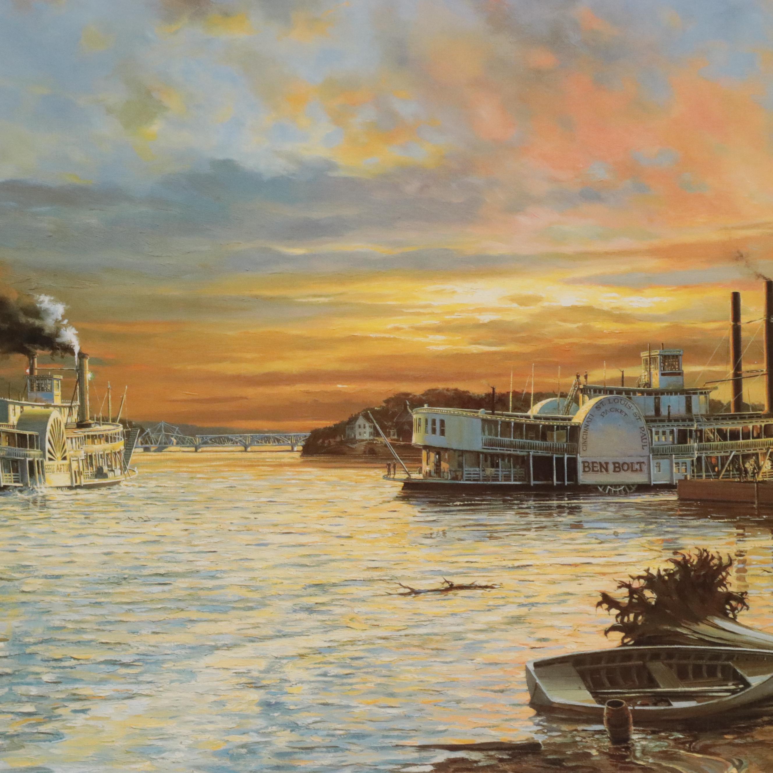 Michael Blaser Offset Lithograph "Red Sky at Morning," Late 20th ...