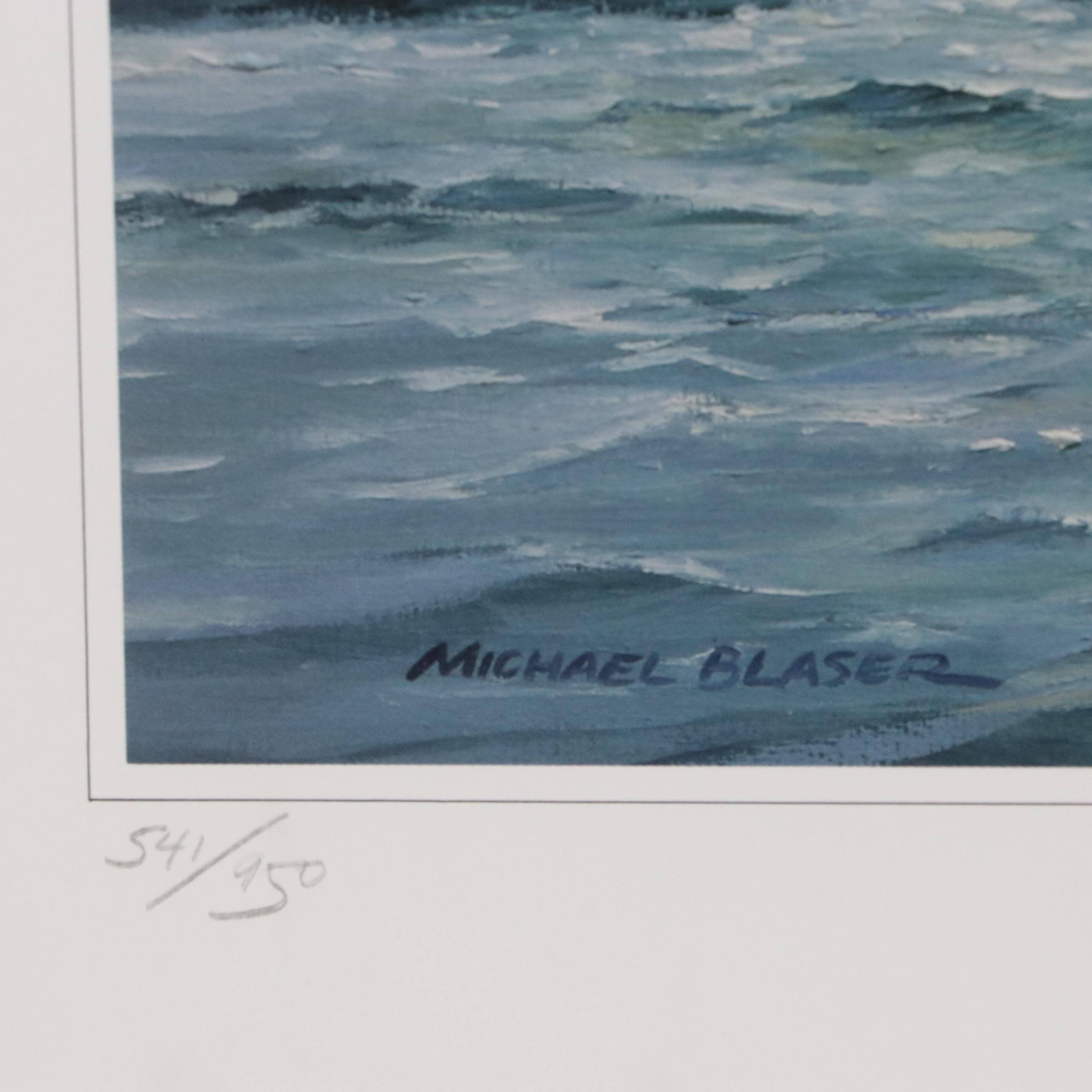 Michael Blaser Offset Lithograph "The Great Steamboat Race," Late 20th ...