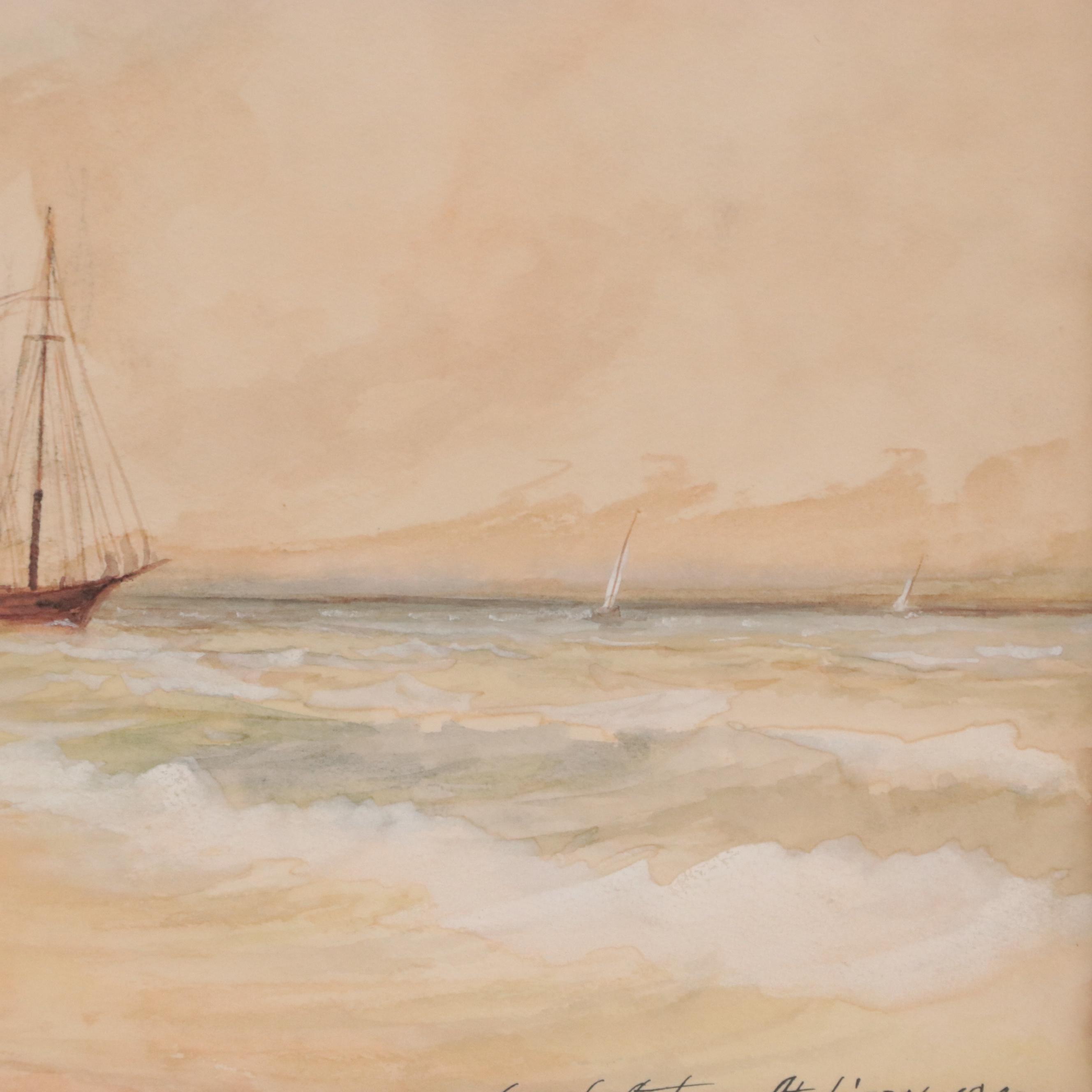 Joseph Anthony Atchison Watercolor Painting of a Coastal Landscape with ...