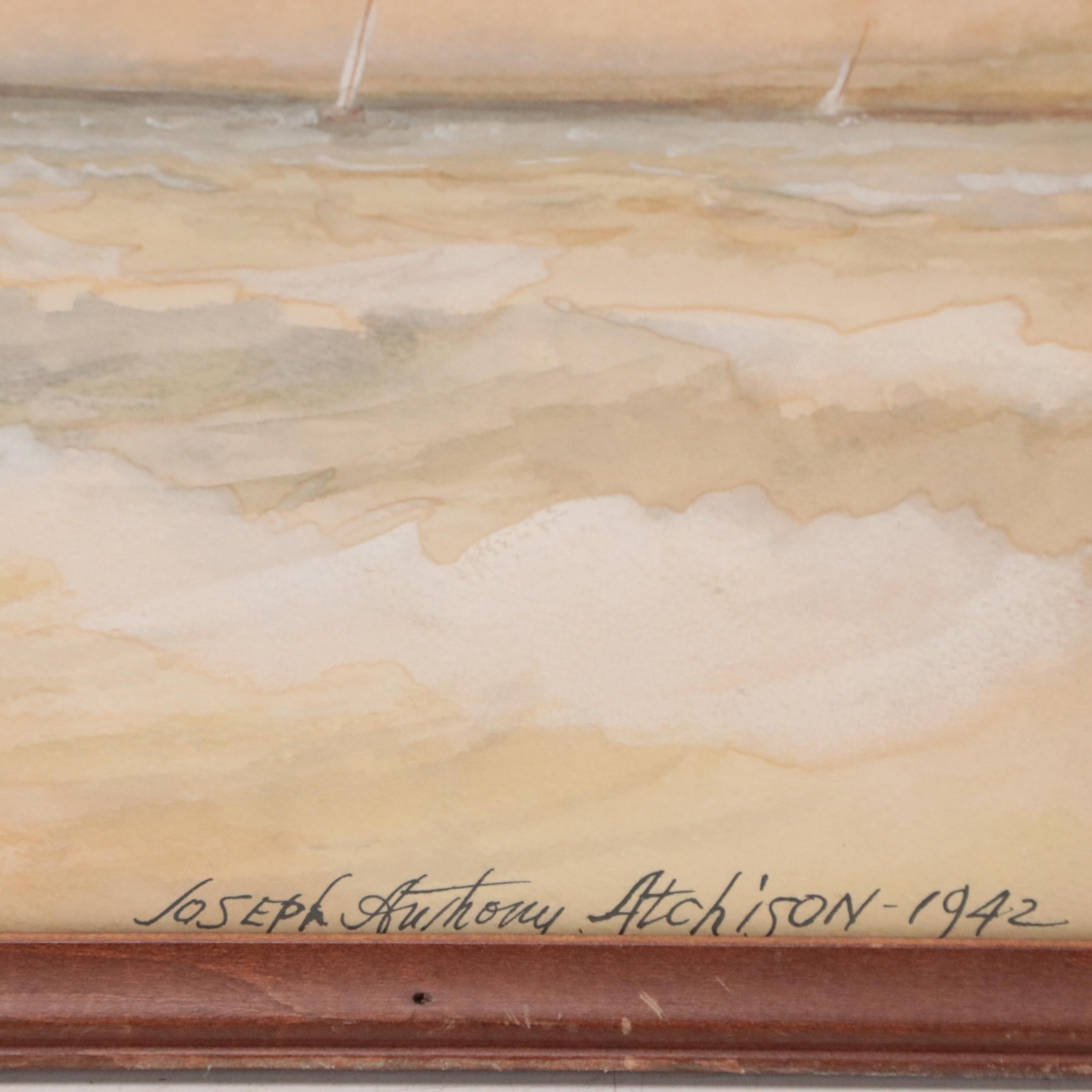 Joseph Anthony Atchison Watercolor Painting of a Coastal Landscape with ...