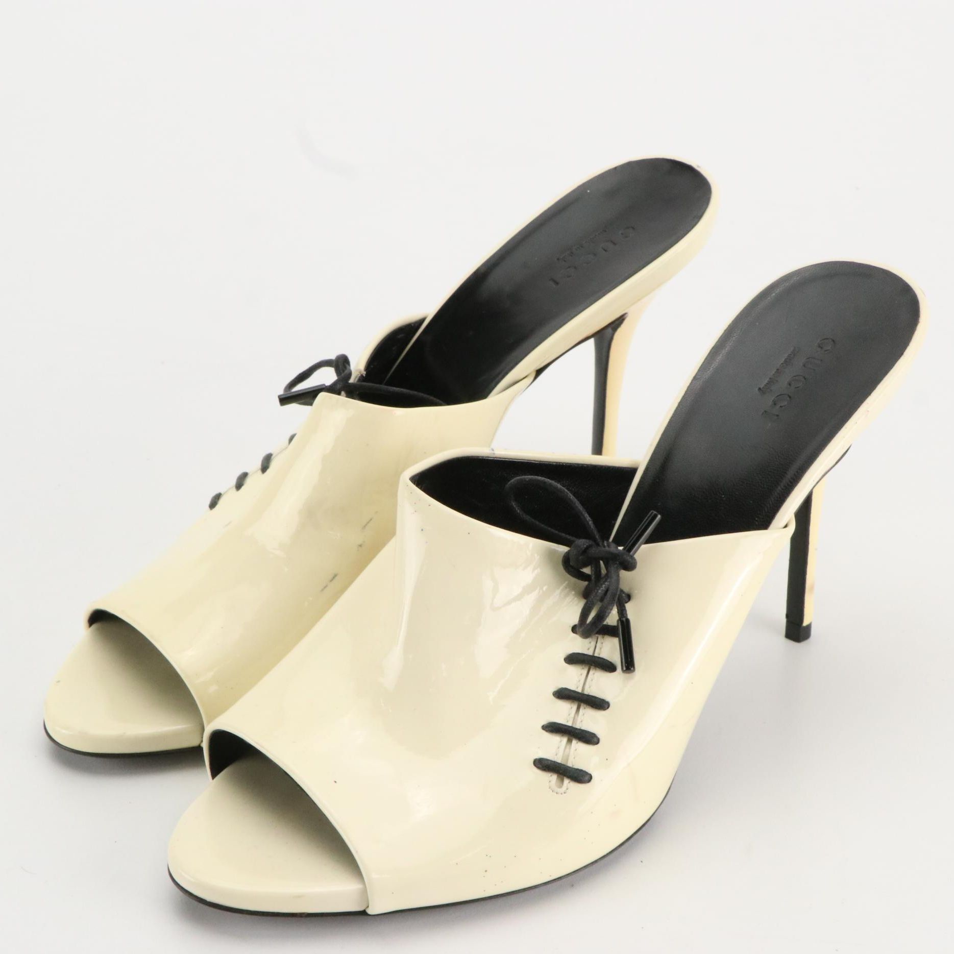 Gucci Patent Leather High Heel Slide Sandals with Contrast Stitch ...