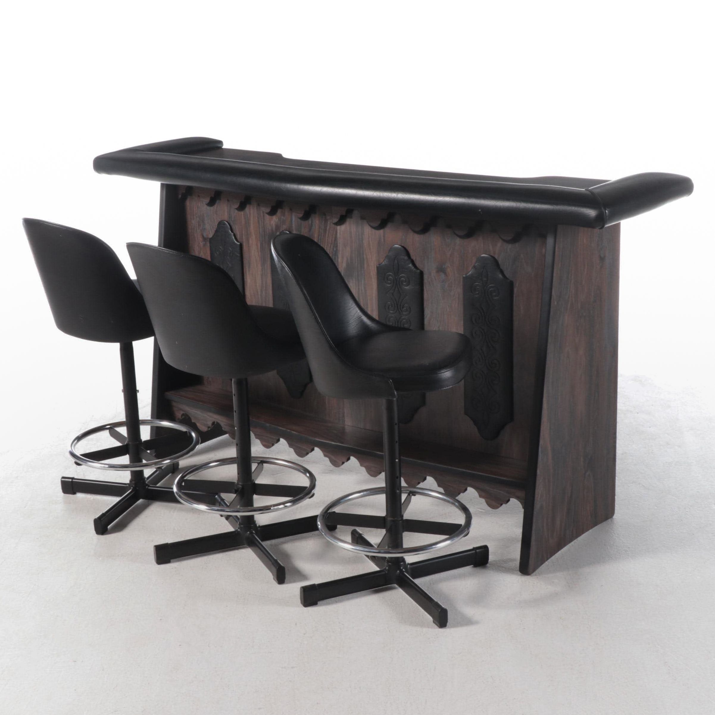 Modernist Laminate and Vinyl Bar Plus Three Samsonite Swivel Counter ...