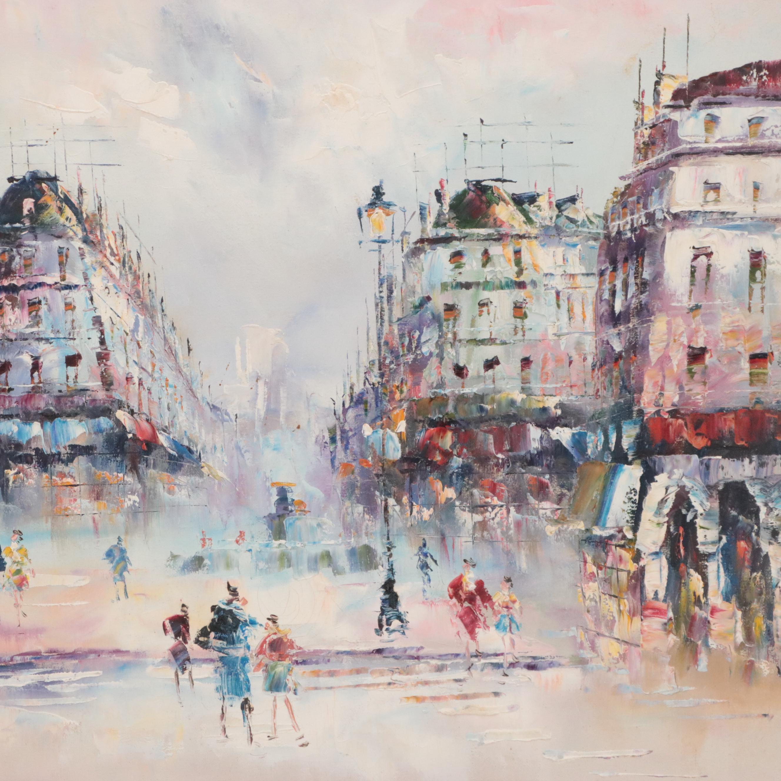 Randall Davey Oil Painting of a Street Scene with Figures, Mid-20th ...