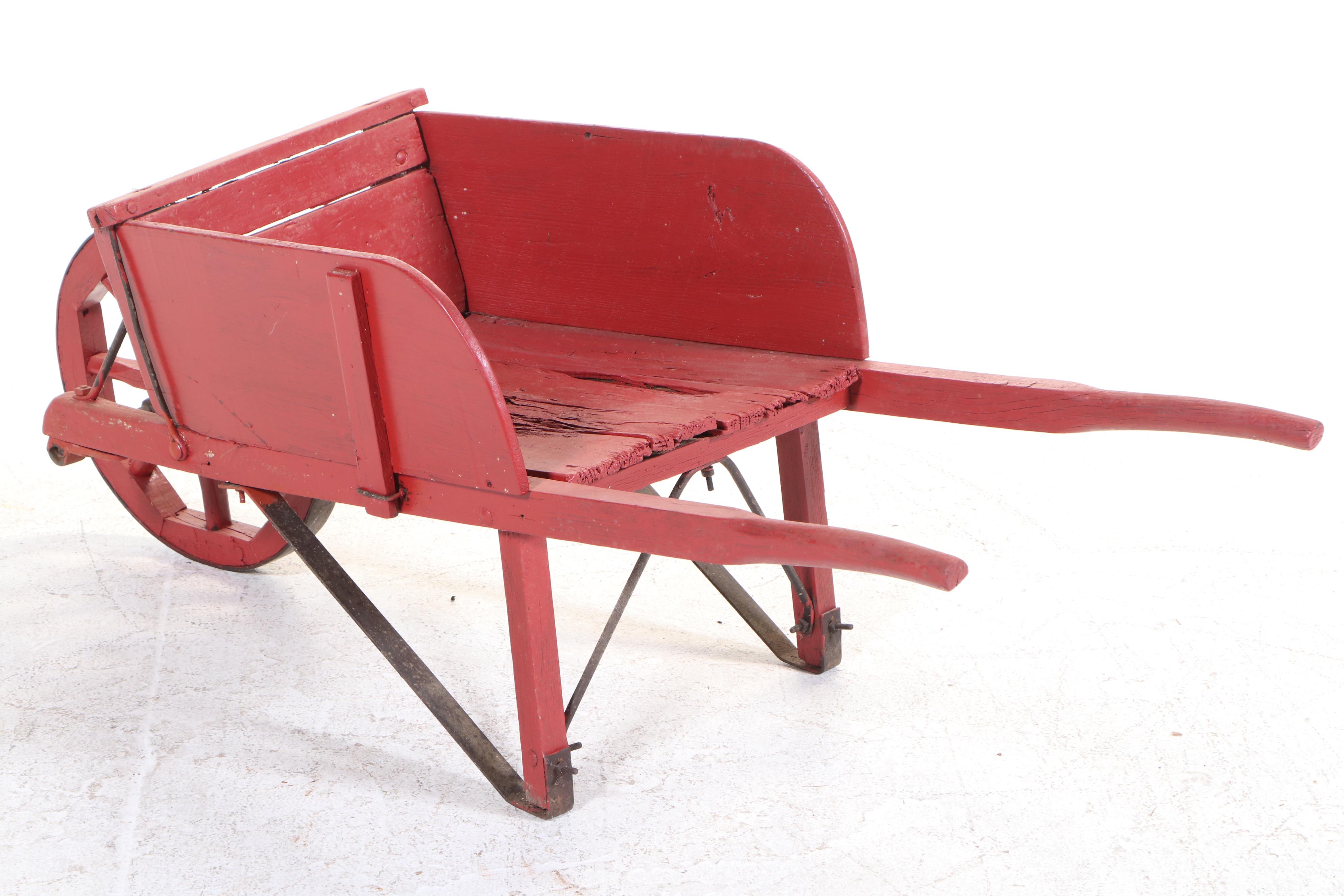 Primitive Red-Painted Wood and Iron Wheelbarrow, Late 19th/Early 20th ...