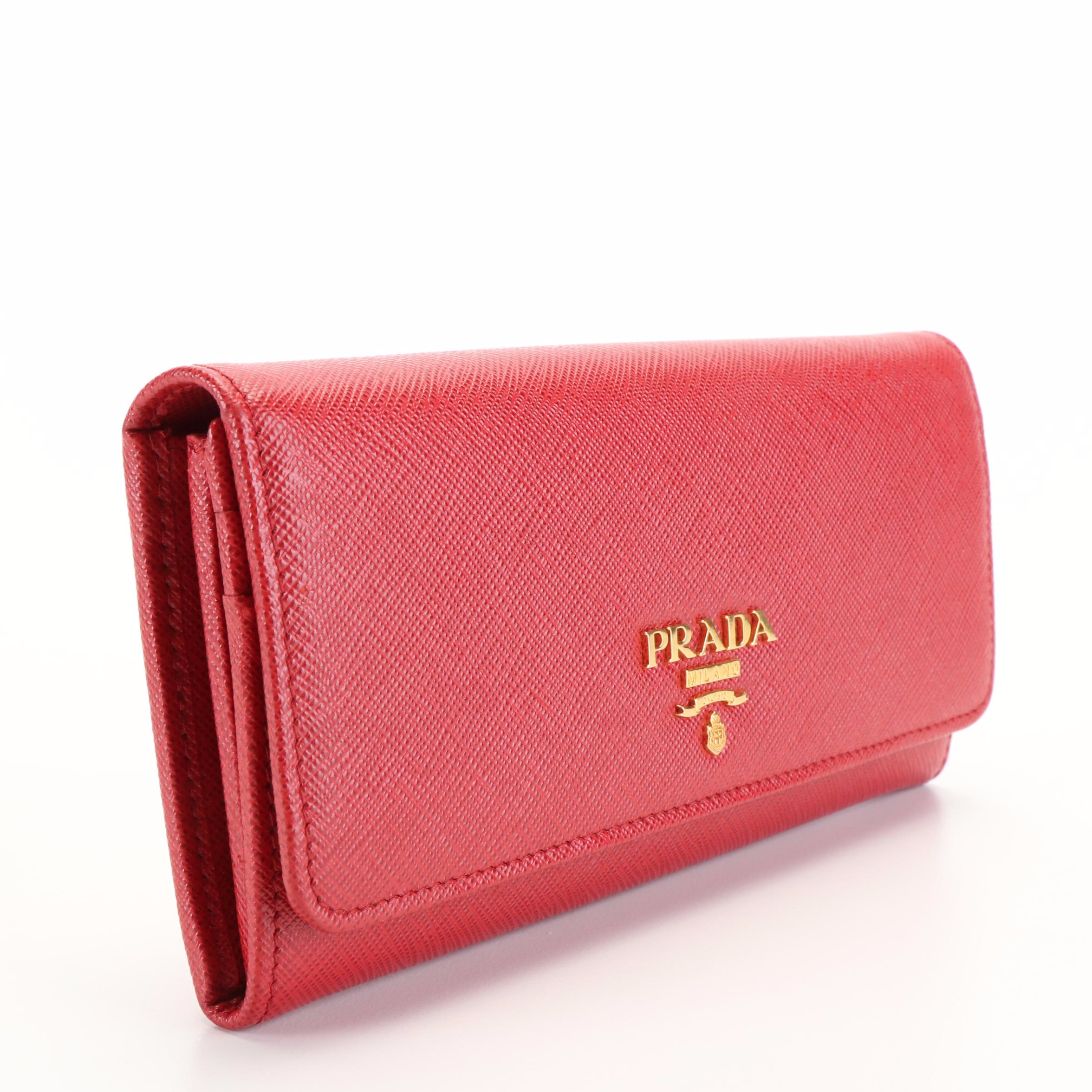 Prada Red Saffiano Leather Continental Wallet | EBTH