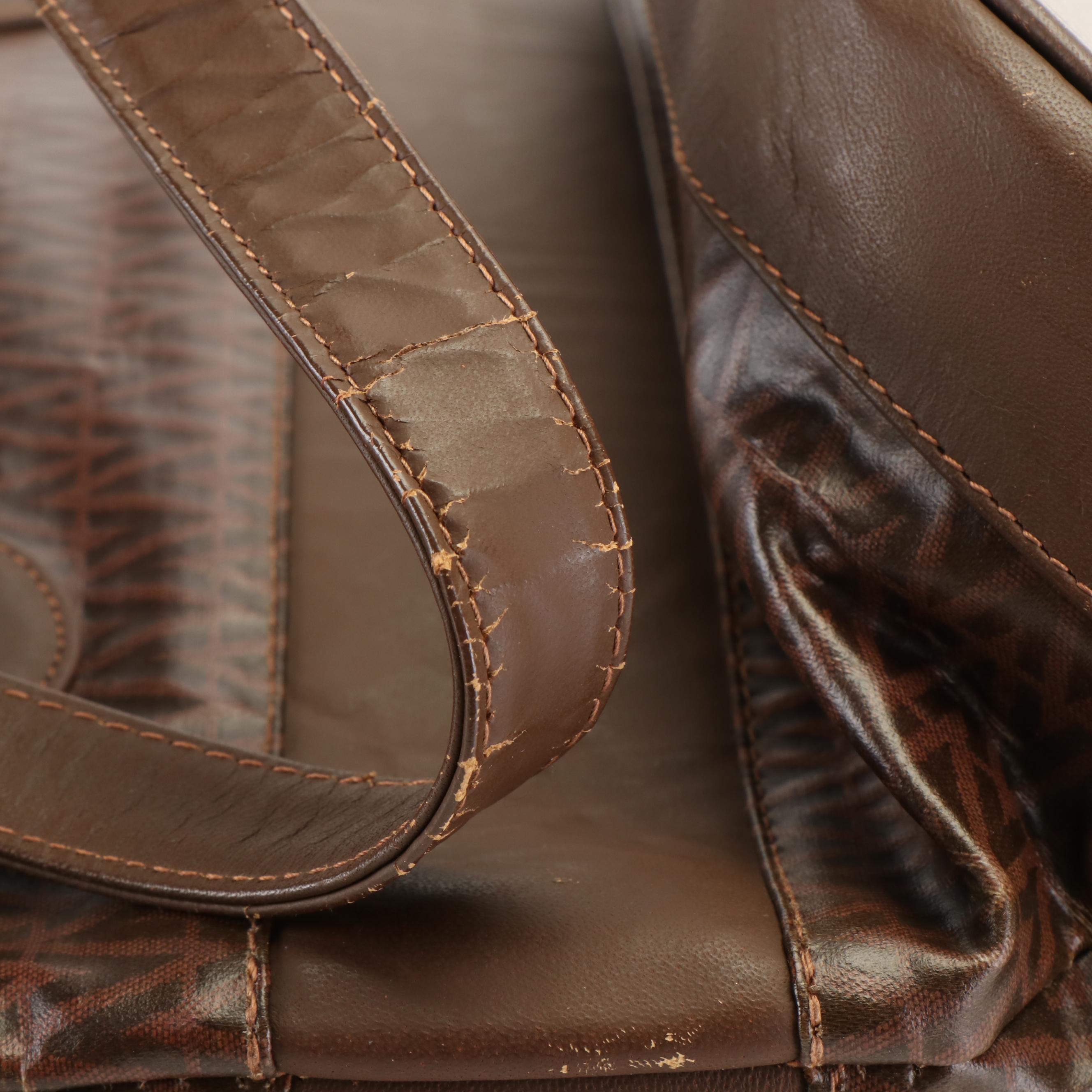 Mario Valentino Monogram Bucket Tote Bag in Brown Coated Canvas | EBTH