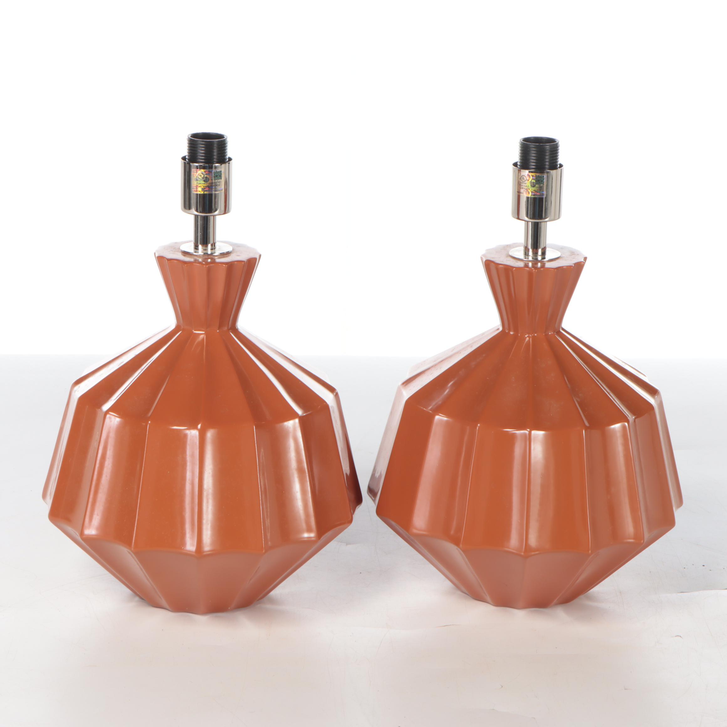 Pair of Burnt Orange Reverse Scallop Edge Table Lamps | EBTH