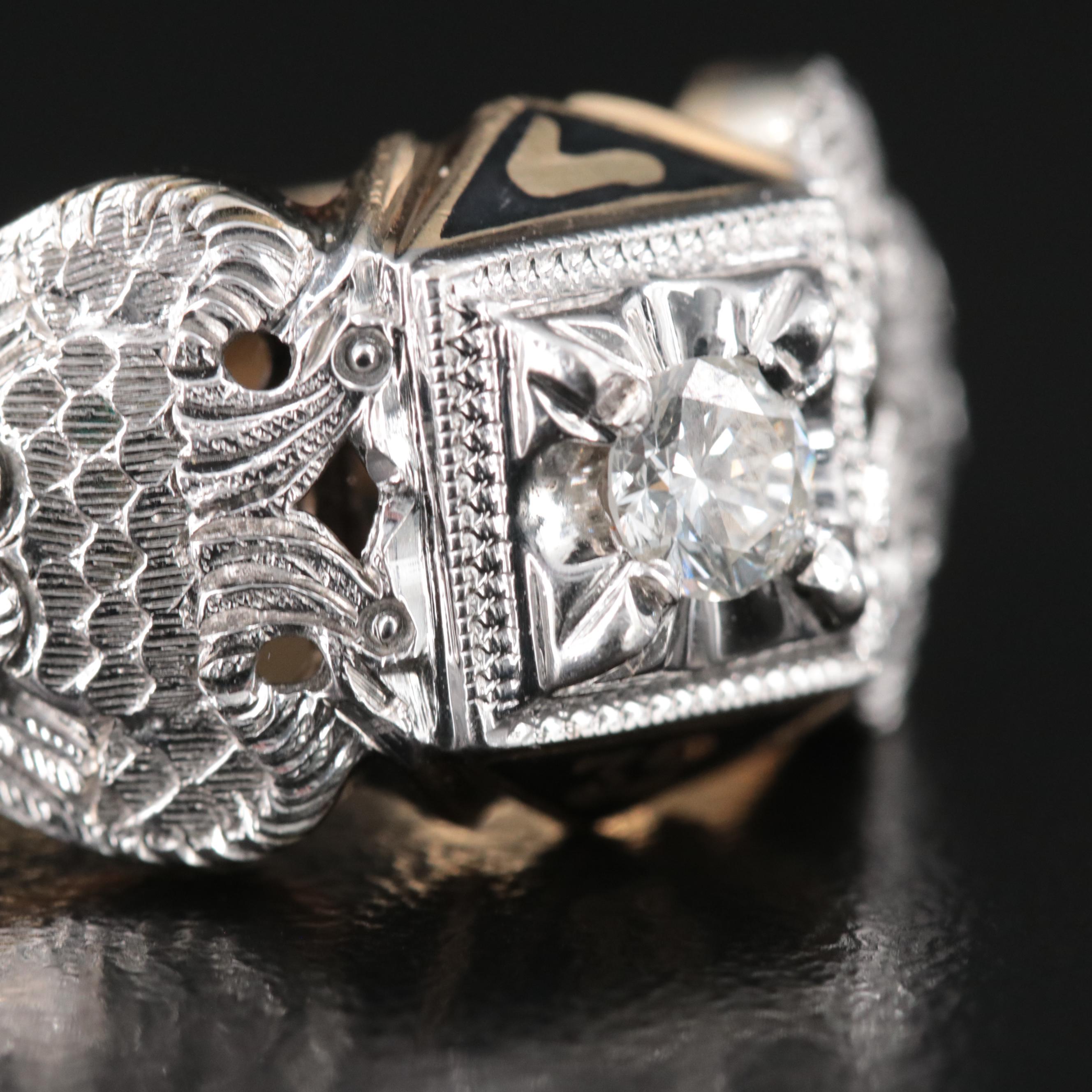 14K 0.30 CT Diamond Scottish Rite Masonic Ring | EBTH